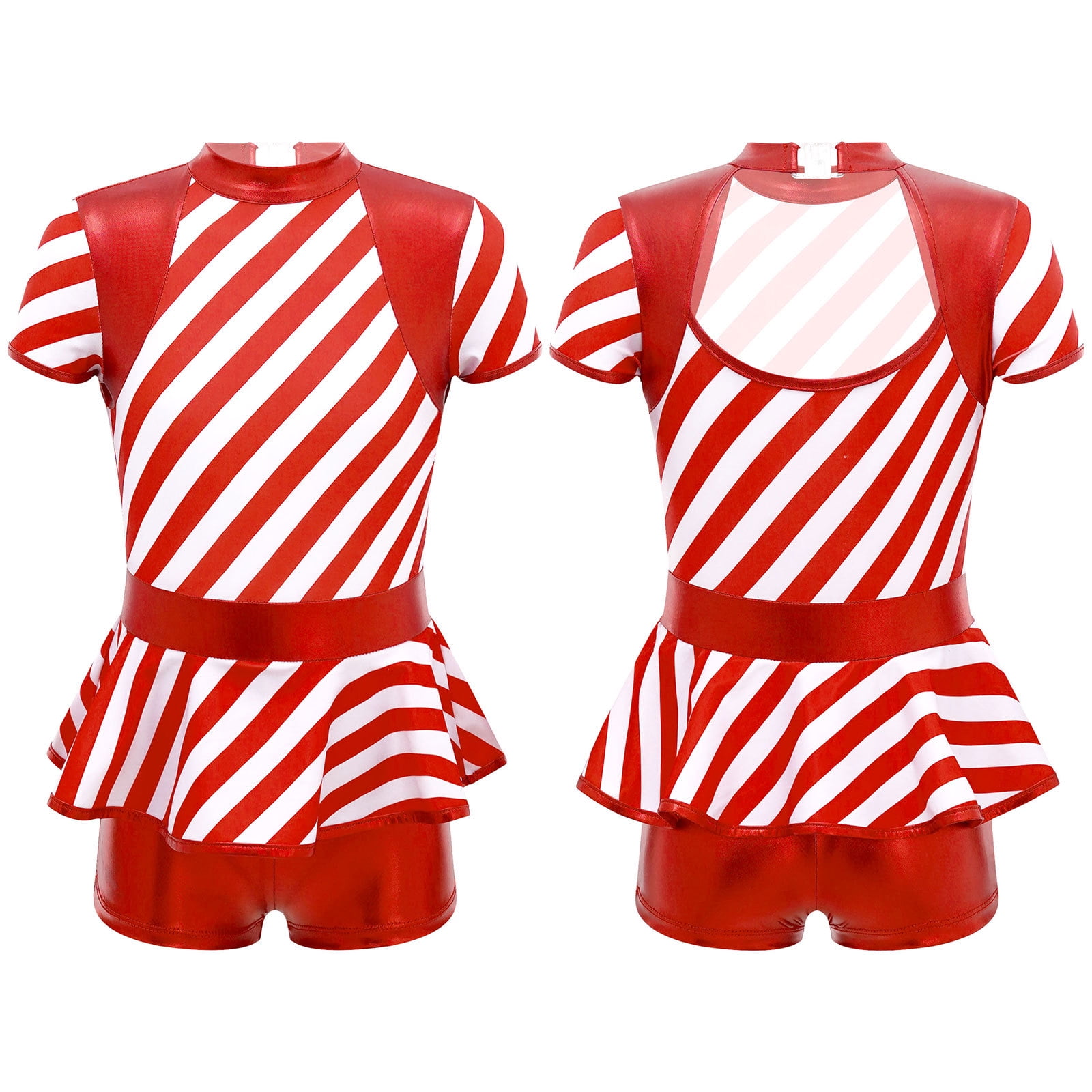 Aislor Kids Girls' One Piece Striped Leotard Christmas Santa Elf Rave ...