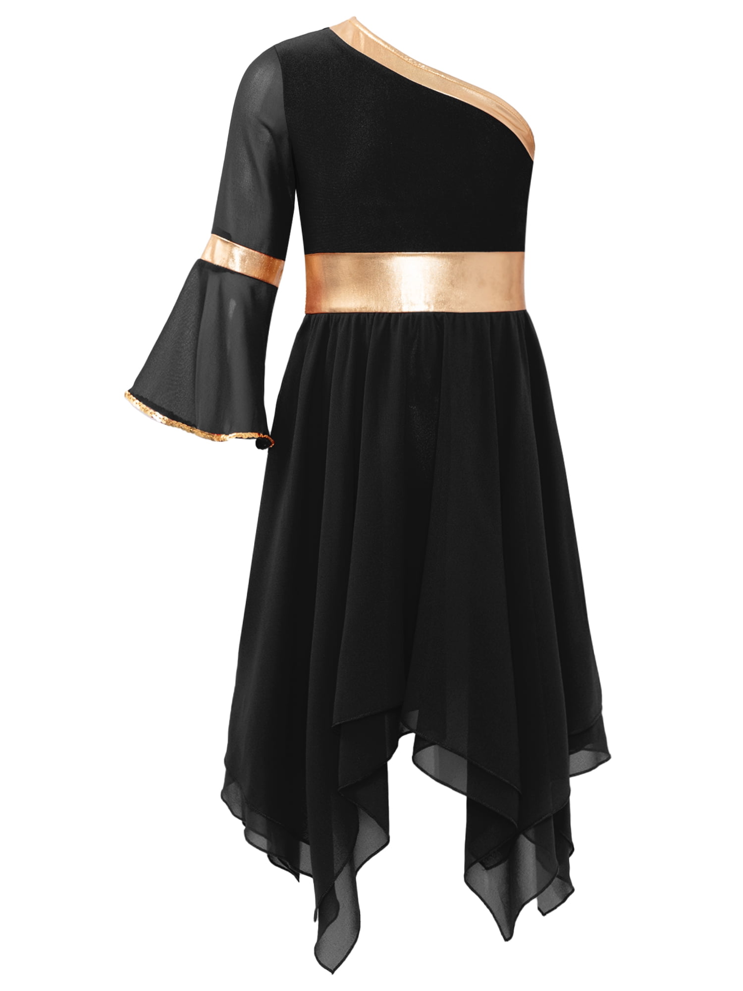 Aislor Kids Girls One Shoulder Color Block Robe Dance Dress Tunic ...