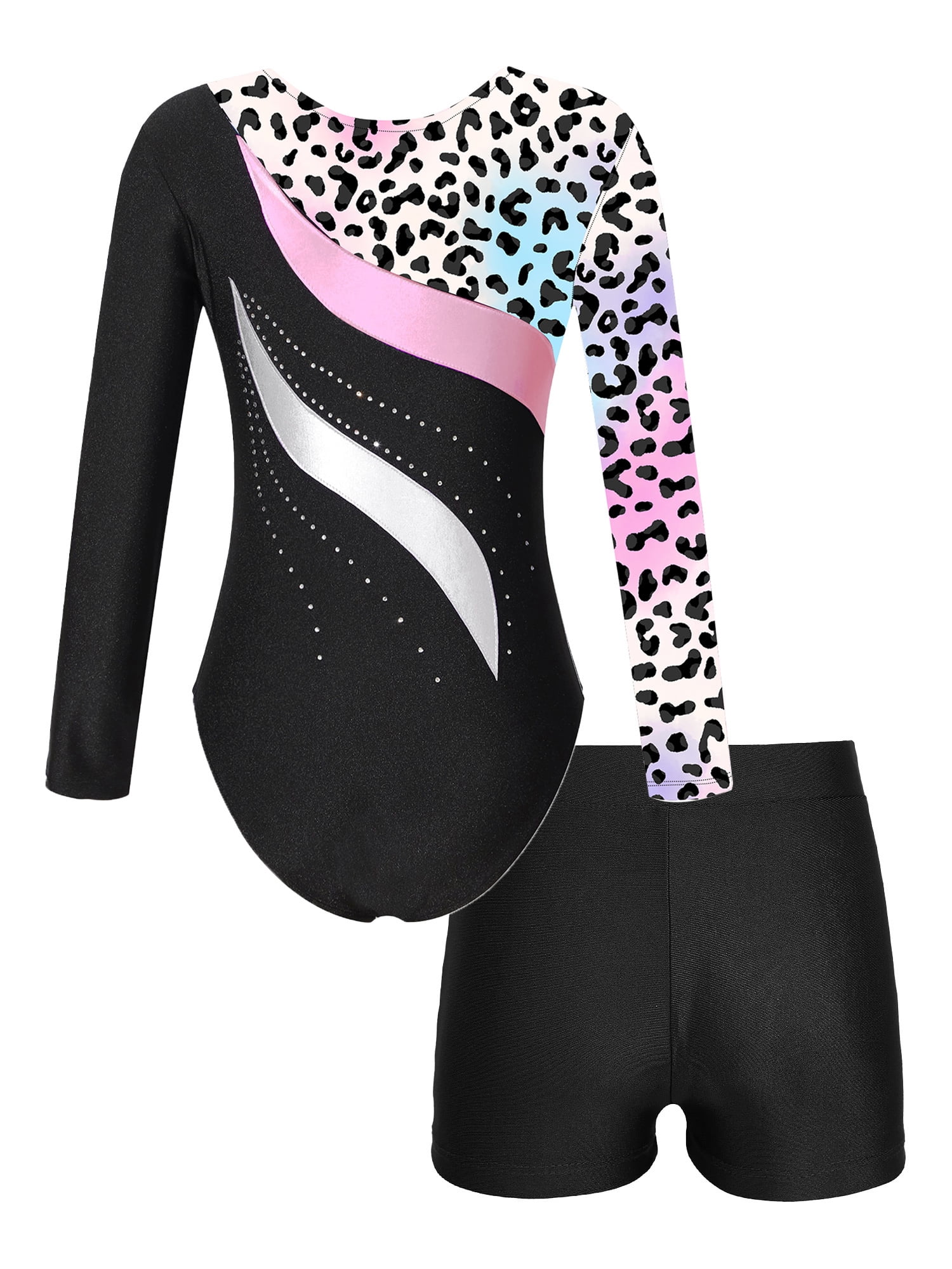 Aislor Kids Girls Print Rhinestone Rashguard Sets Swimsuit 2 Pcs Dance ...