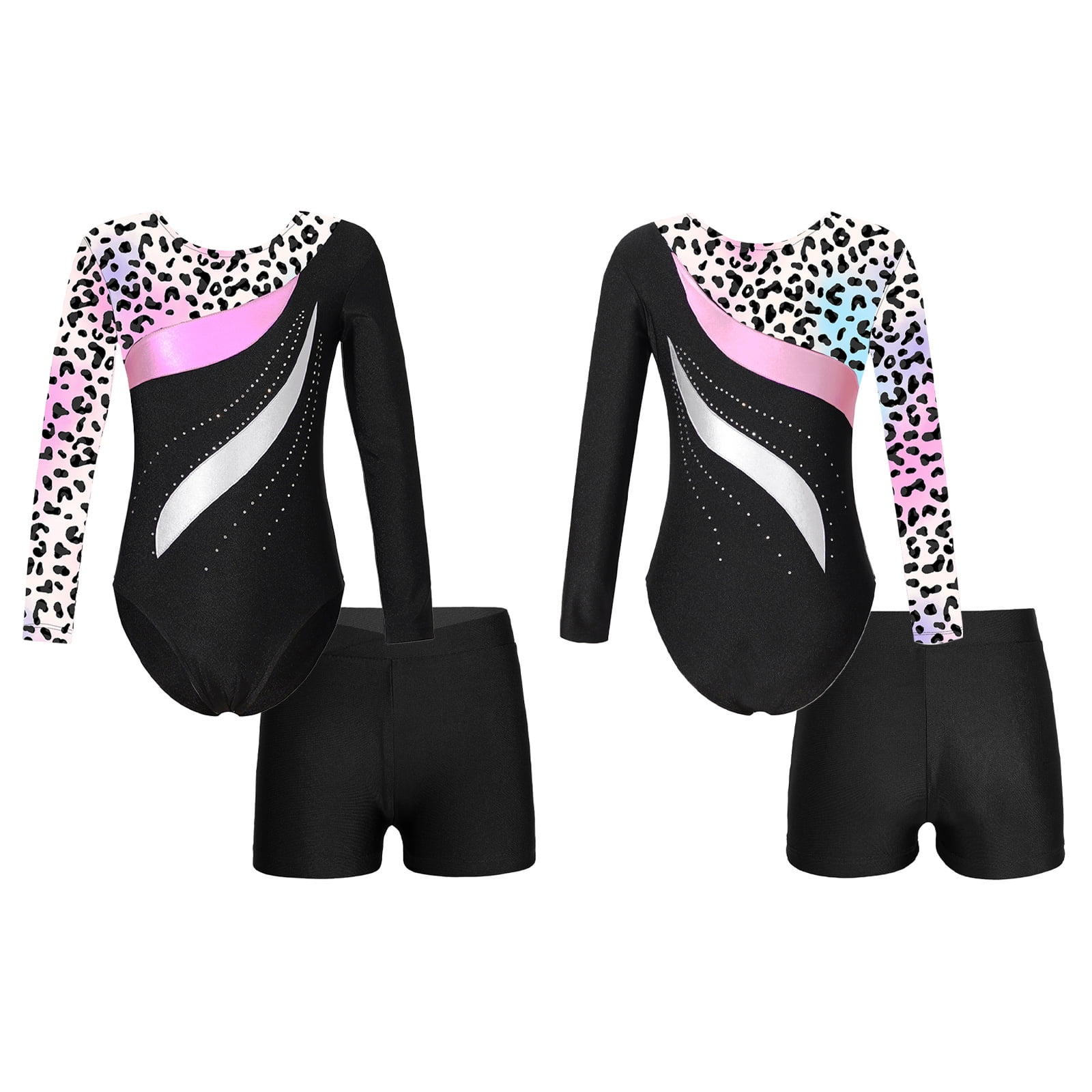 Aislor Kids Girls Print Rhinestone Rashguard Sets Swimsuit 2 Pcs Dance ...