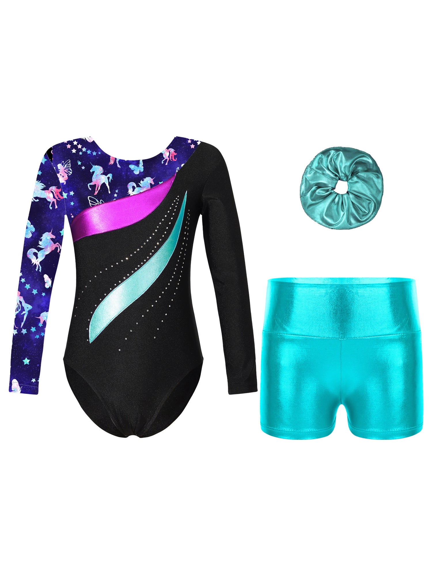 Aislor Kids Girls Printed Long Sleeve Gymnastic Leotard with Shorts ...