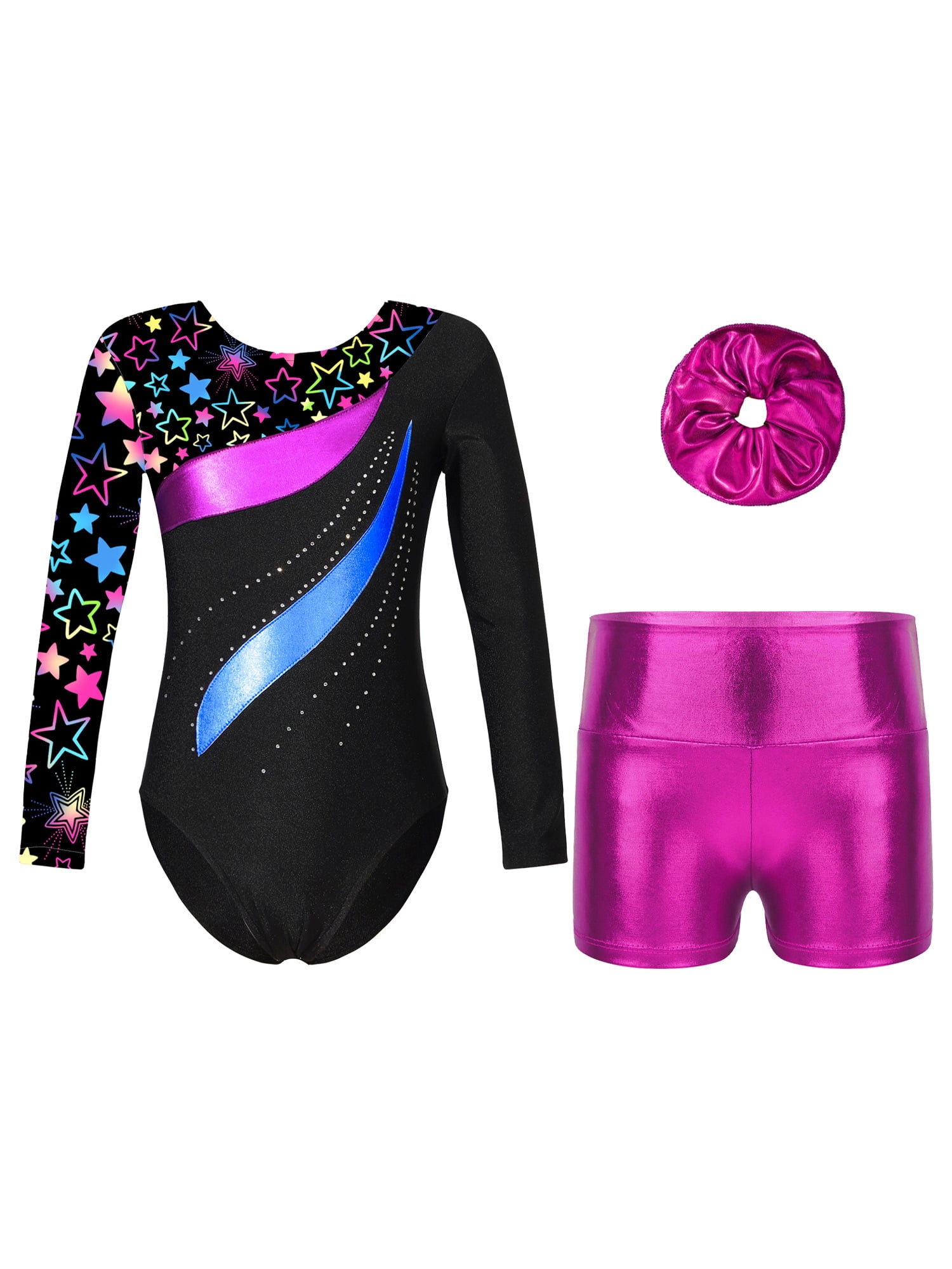 Aislor Kids Girls Printed Long Sleeve Gymnastic Leotard with Shorts ...