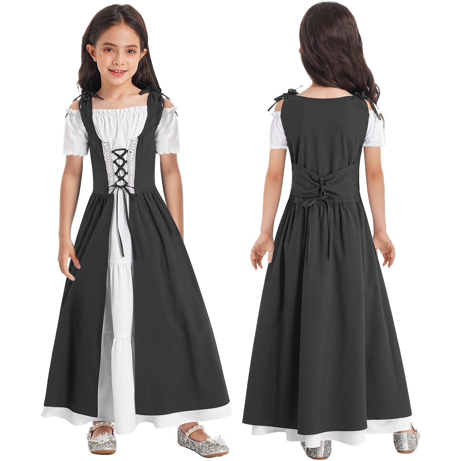 Aislor Kids Girls Renaissance Ball Gown Gothic Medieval Costume Maxi ...
