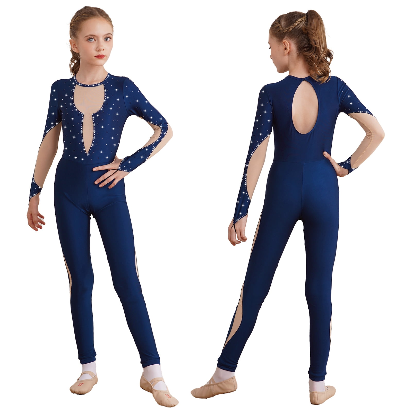 Aislor Kids Girls Rhinestone Long Sleeve Gymnastics Leotard Figure Ice ...