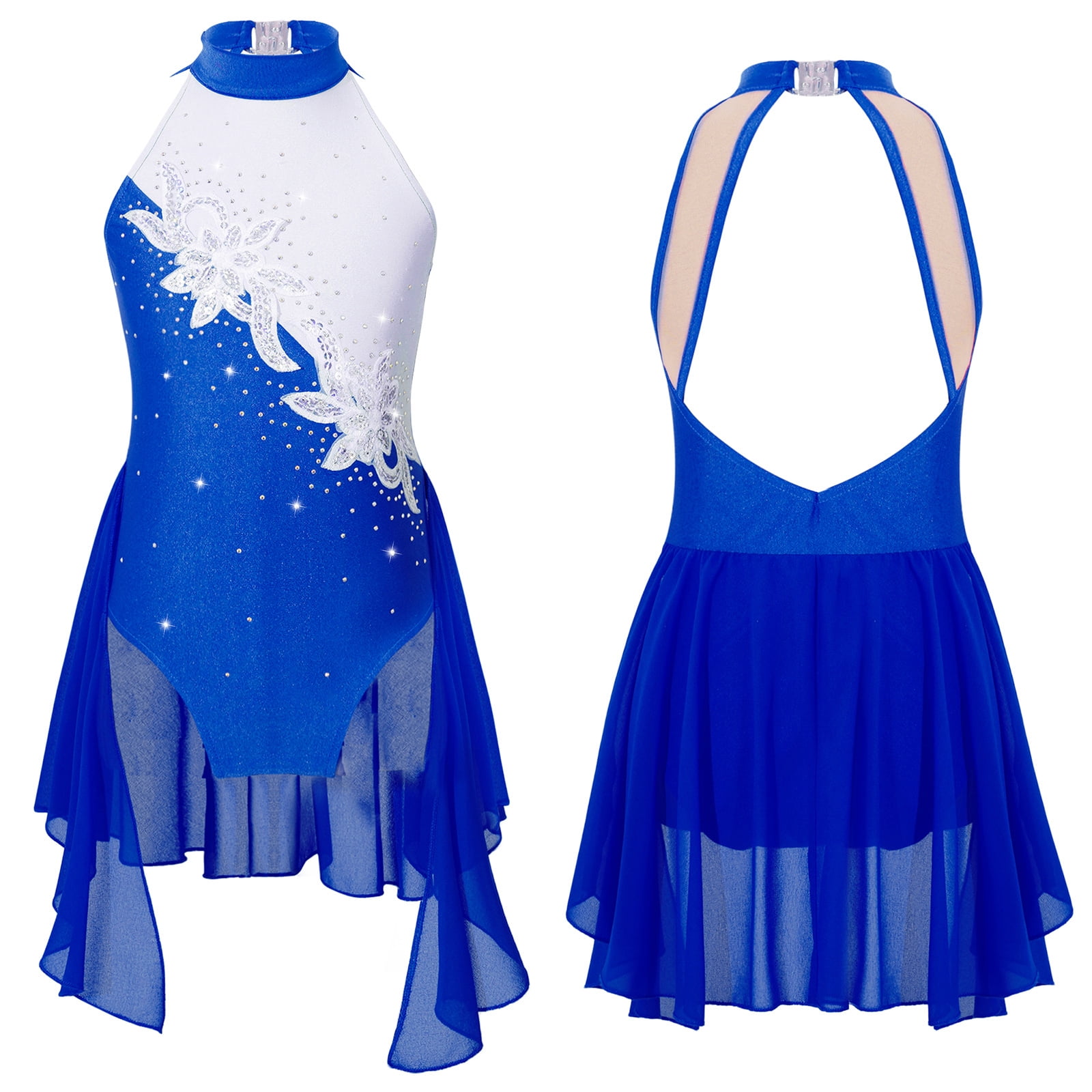 Aislor Kids Girls Sequin Floral Lyrical Ballet Dance Halter Neck ...