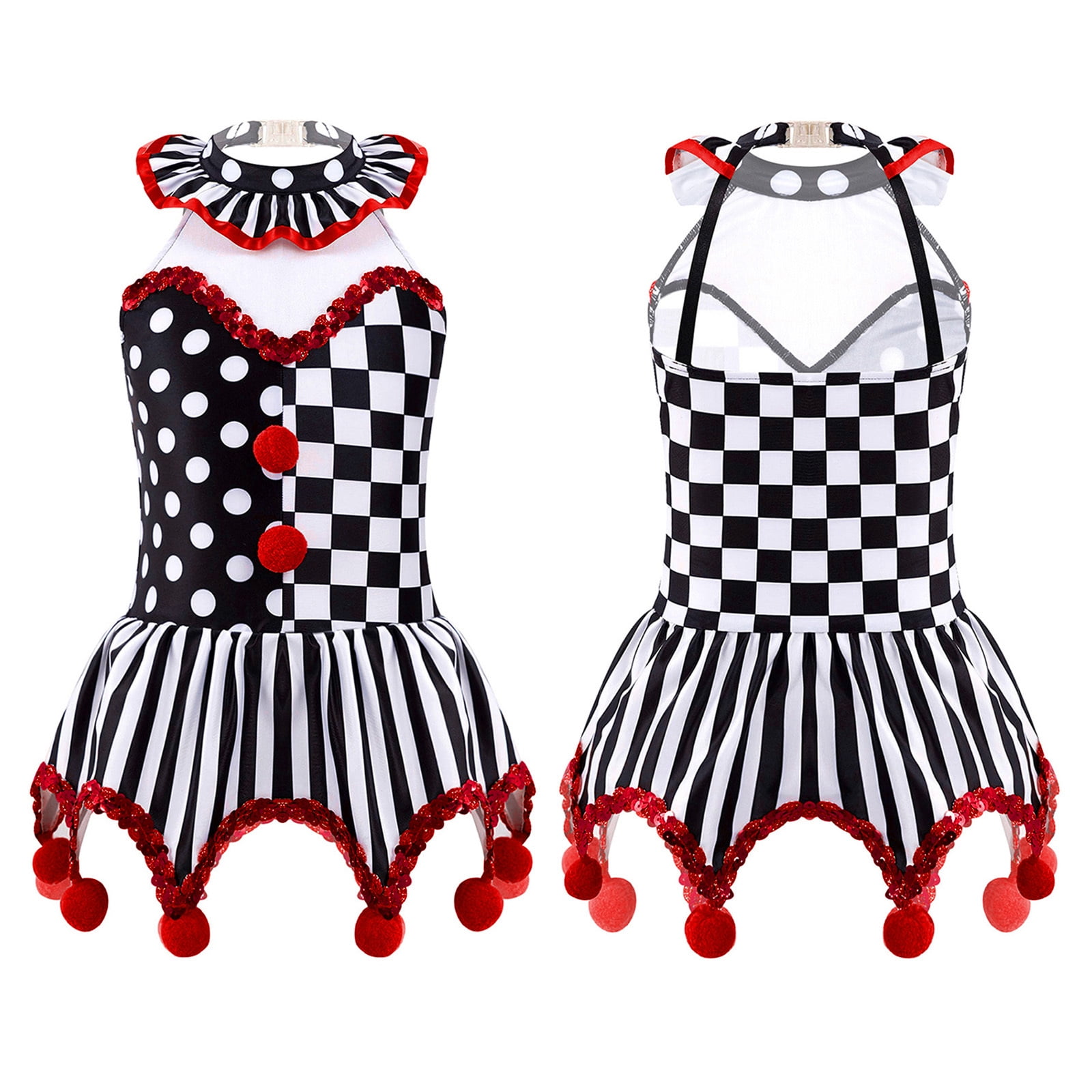 Aislor Kids Girls Sequined Halter Neck Checkerboard Circus Clown Dress ...