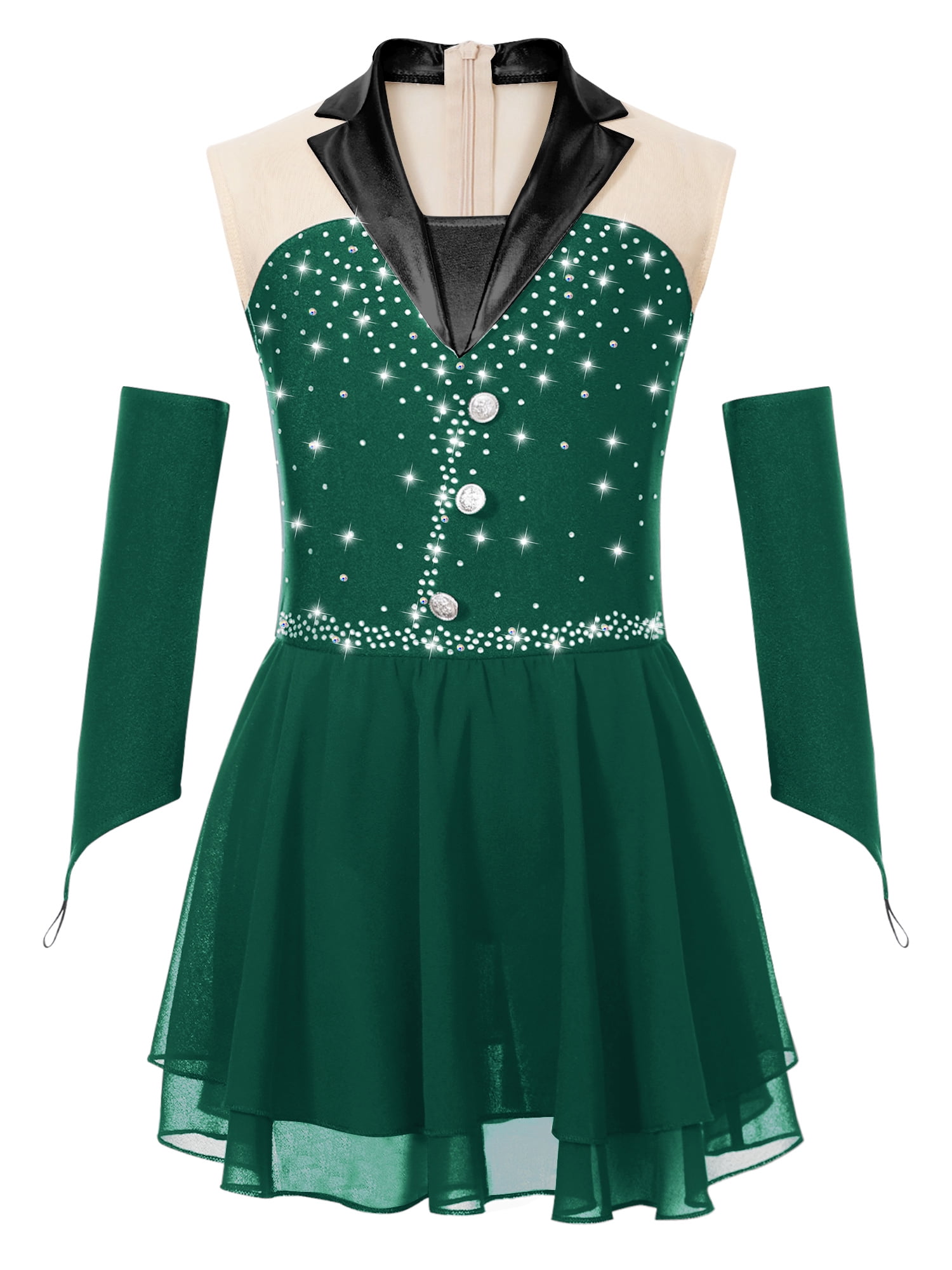 Aislor Kids Girls Sequined V Neck Ice Skating Sleeveless Mesh Splice ...