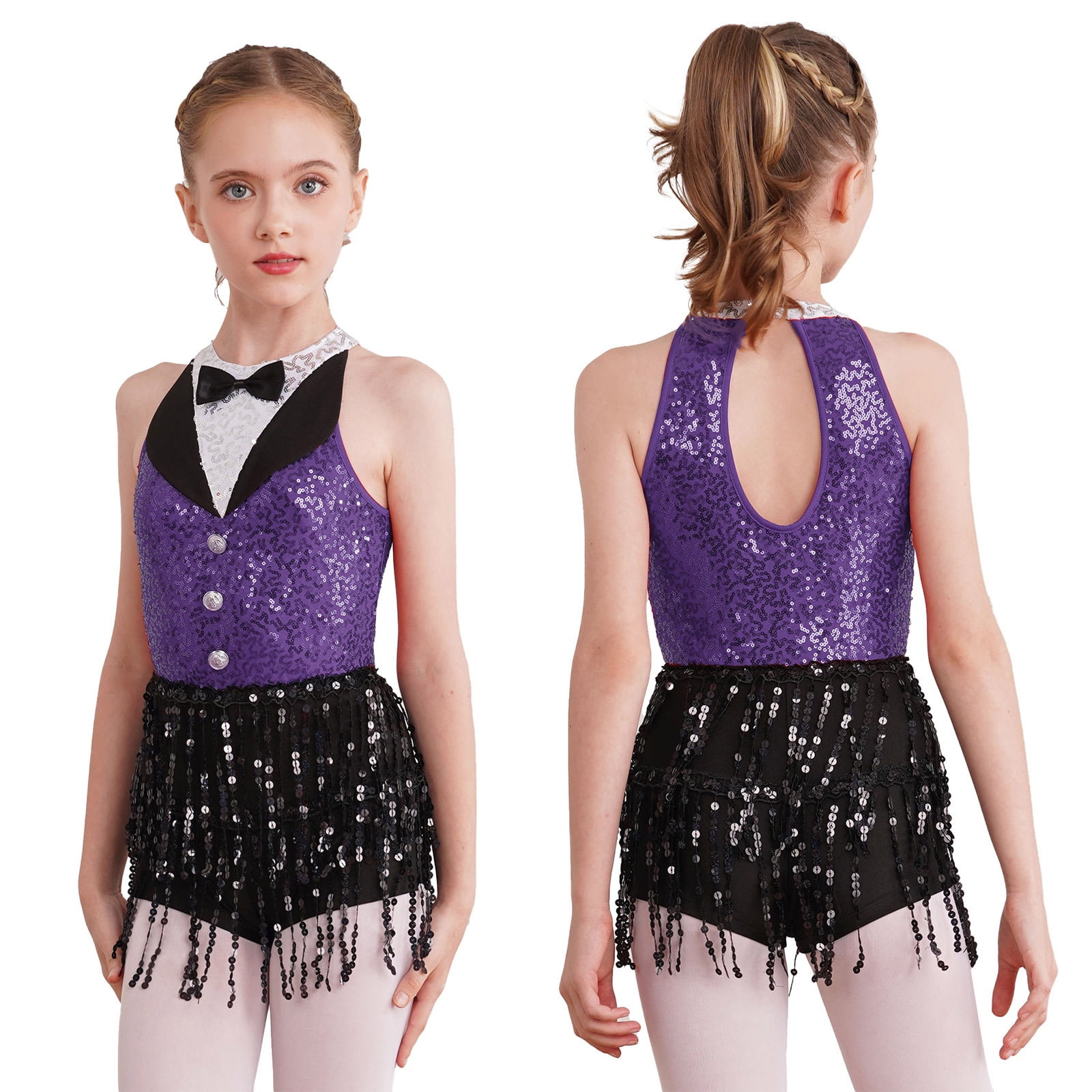 Aislor Kids Girls' Sequins Latin Jazz Dance Costume Tassel Tuxedo ...