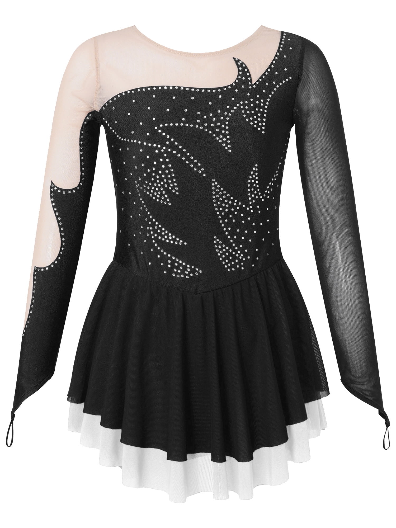 Aislor Kids Girls Shiny Rhinestones Mesh Long Sleeve Figure Ice Skating Dress Ballet Tutu Skirt ...