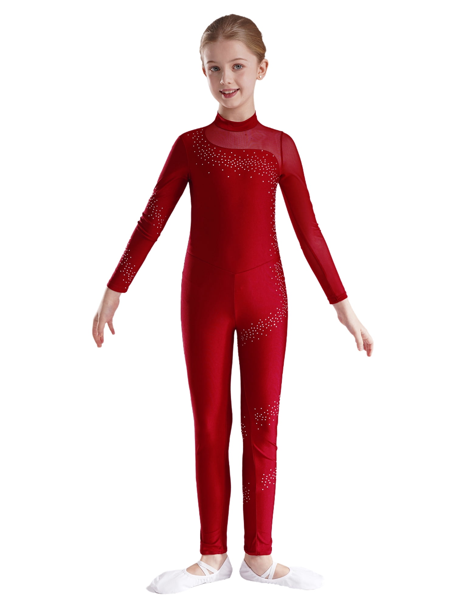 Aislor Kids Girls Shiny Sequin Long Sleeve Dance Jumpsuit One Piece ...