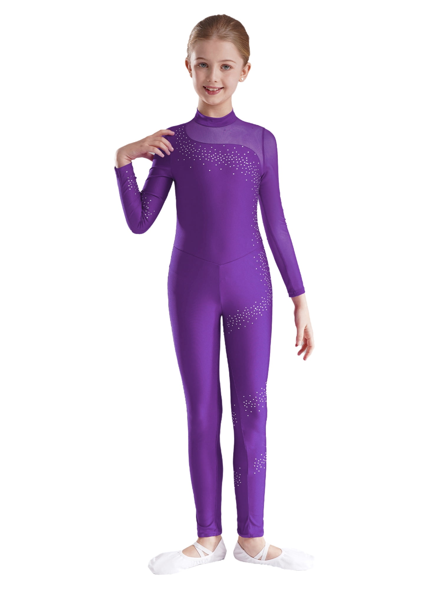 Aislor Kids Girls Shiny Sequin Long Sleeve Dance Jumpsuit One Piece ...