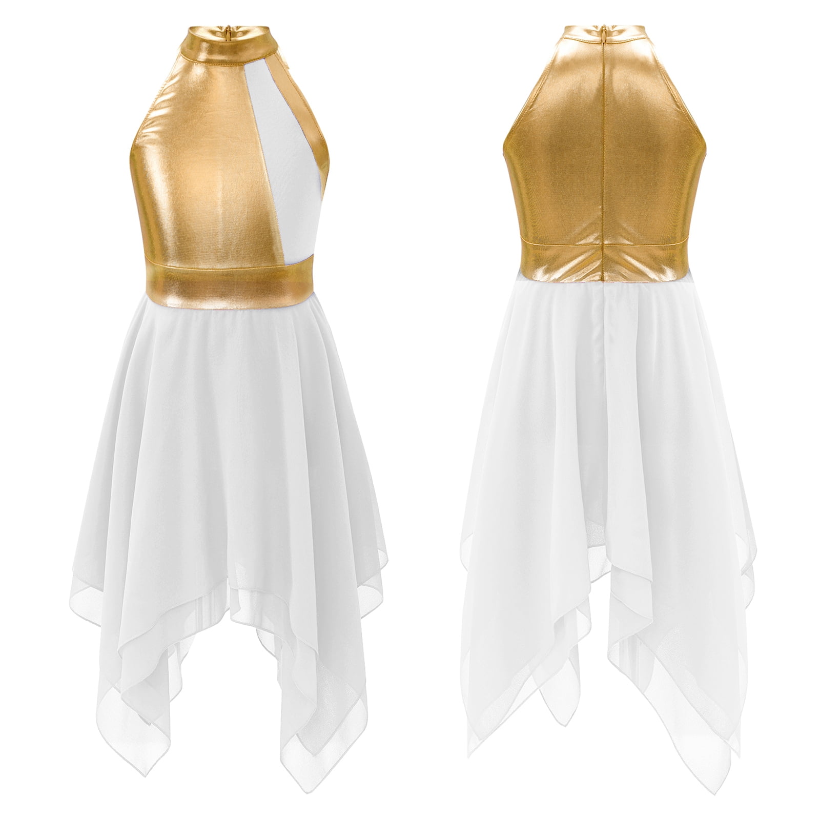 Aislor Kids Girls Sleeveless Color Block Asymmetrical Praise Dance ...