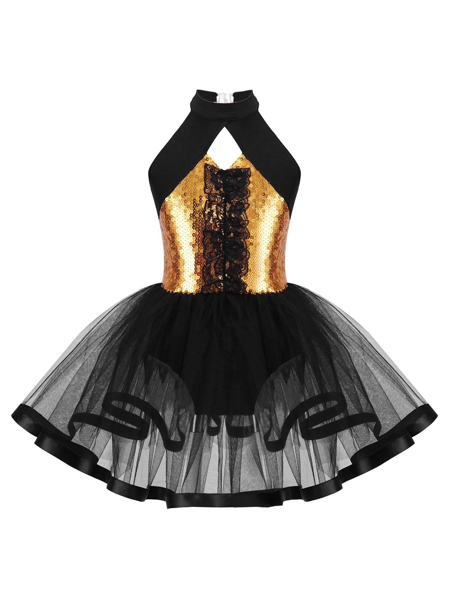 Aislor Kids Girls Sleeveless Shiny Ballet Dance Leotard Tutu Mesh Dress ...
