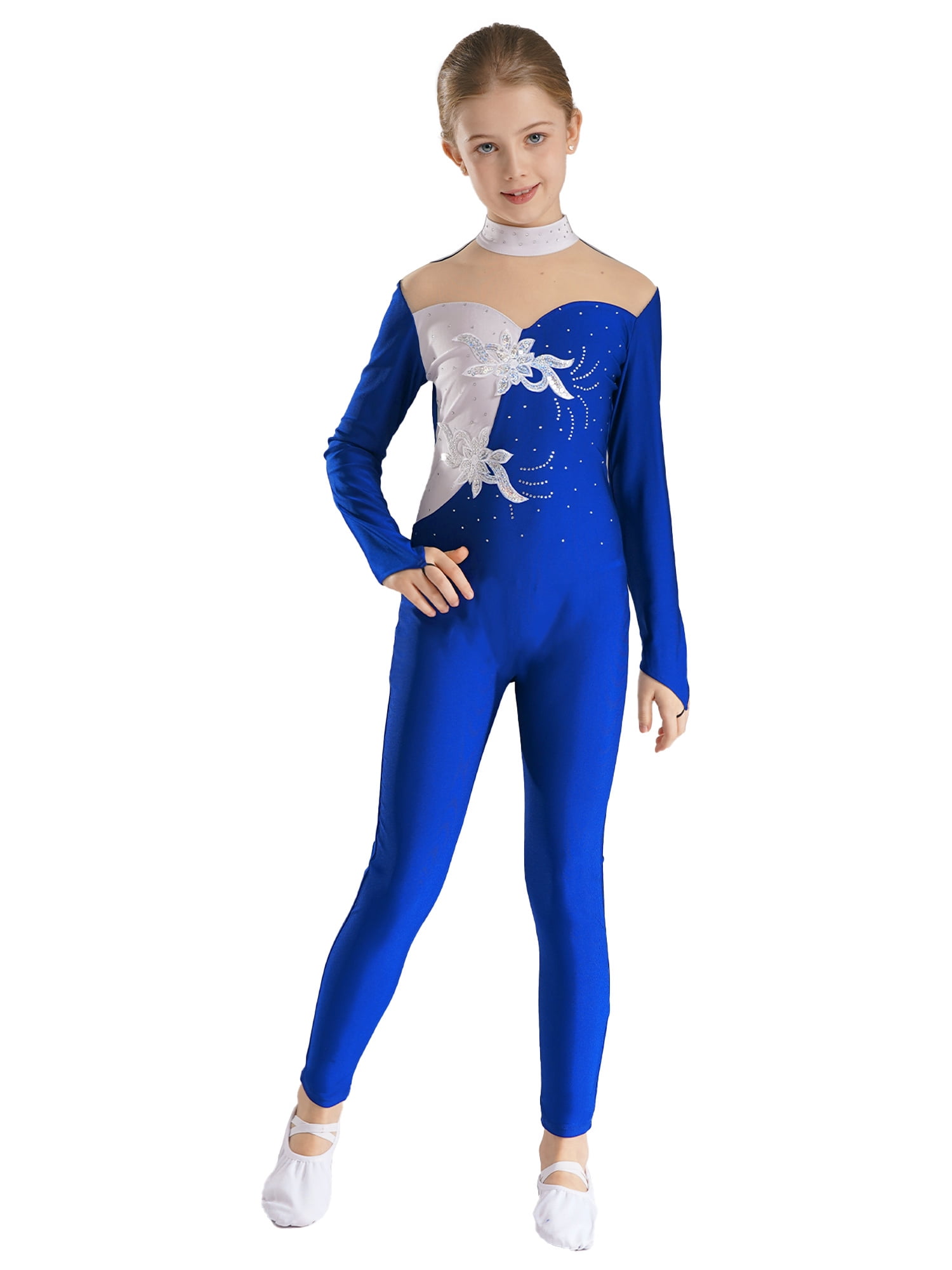 Aislor Kids Girls Sparkly Sequined Applique Rhinestone Unitard Long ...