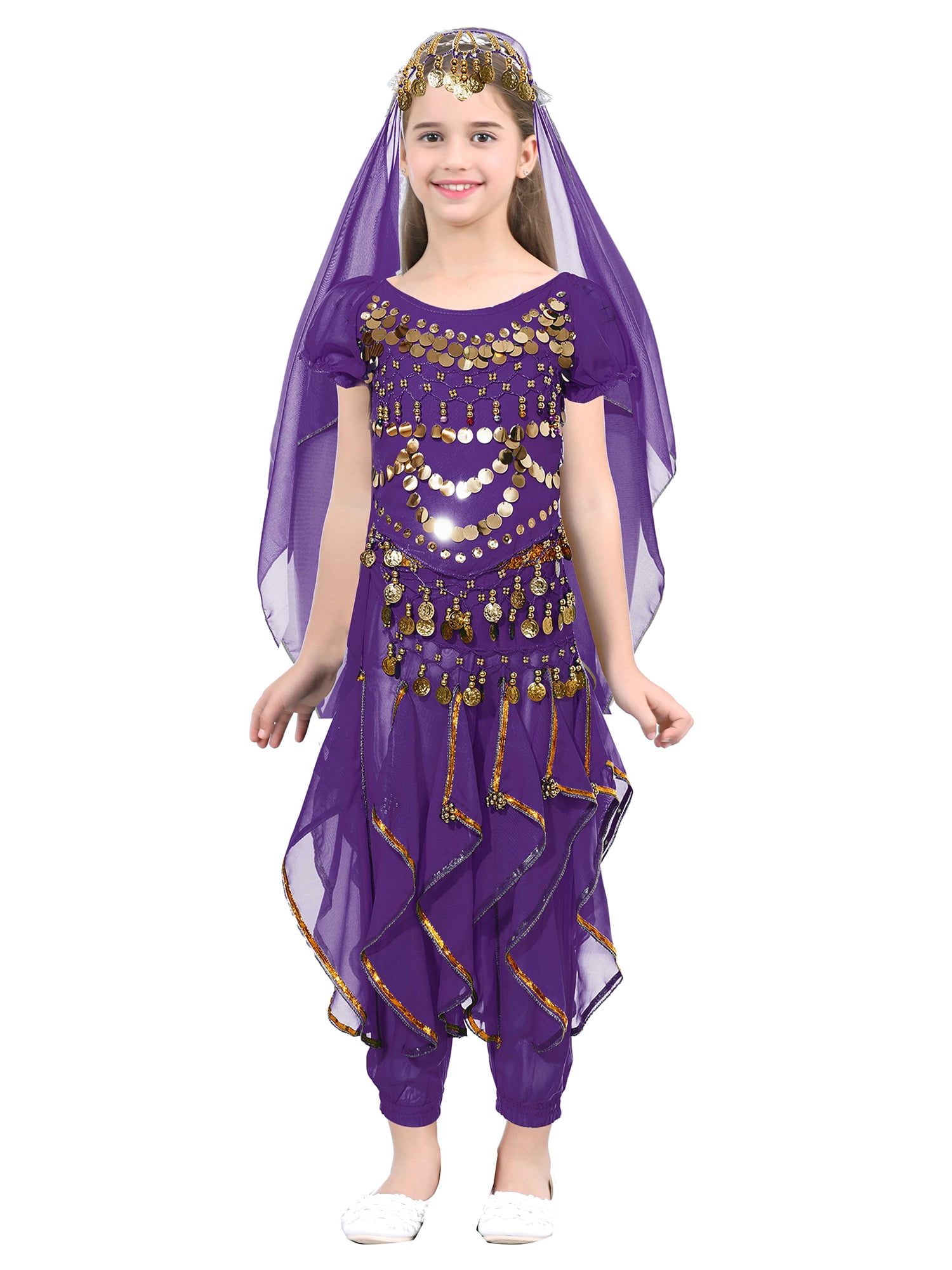 Aislor Kids Girls Sparkly Sequins Belly Dance Princess Outfit Top Harem ...