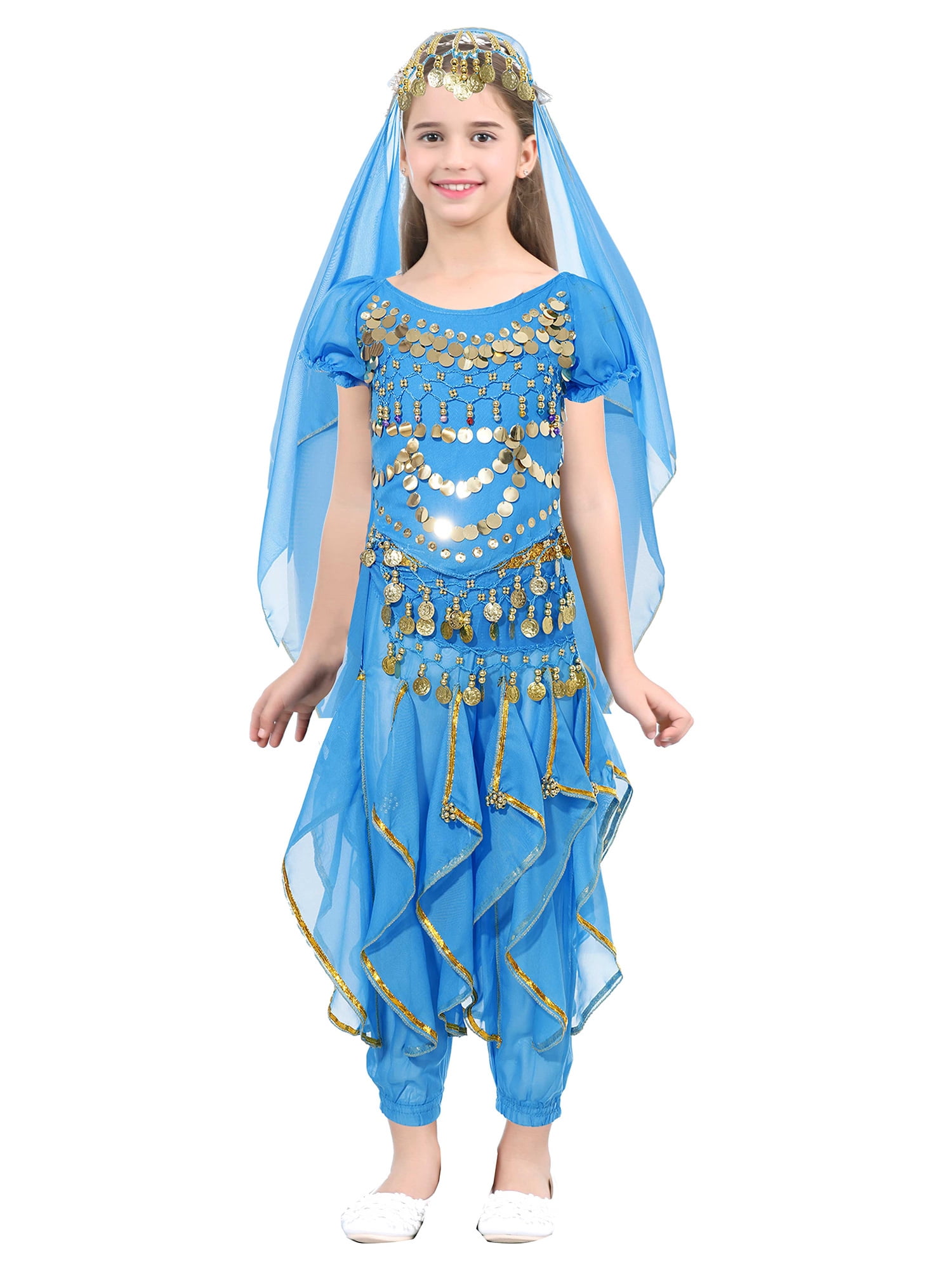 Aislor Kids Girls Sparkly Sequins Belly Dance Princess Outfit Top Harem ...
