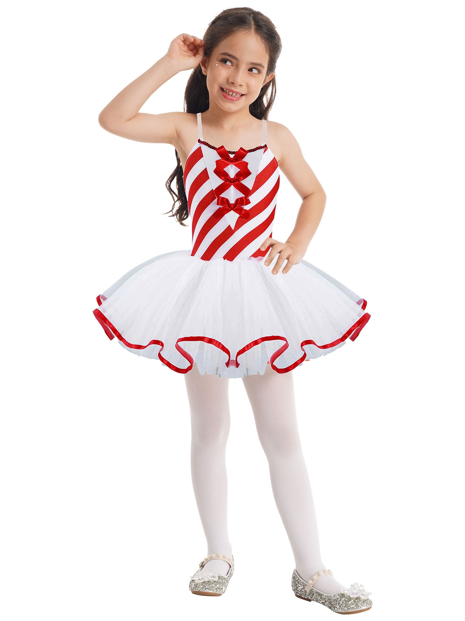 Aislor Kids Girls Xmas Party Dance Cami Mesh Striped Santa Fancy Tutu ...