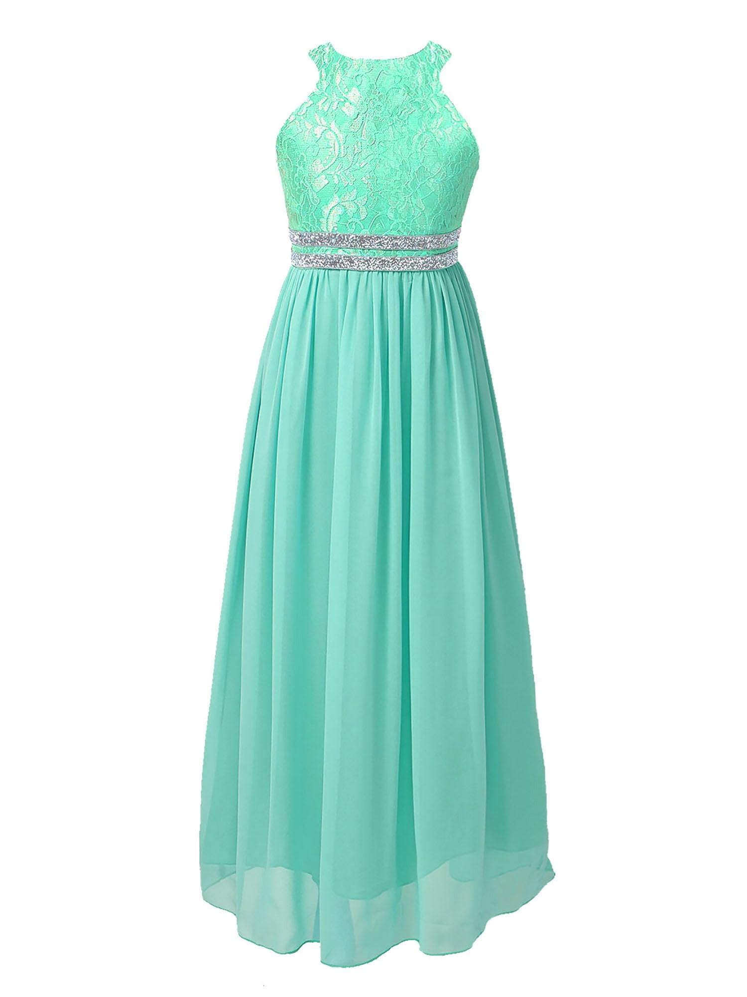 Aislor Kids Lace Flower Girls Dress Sequins Halter Chiffon Dress Long ...