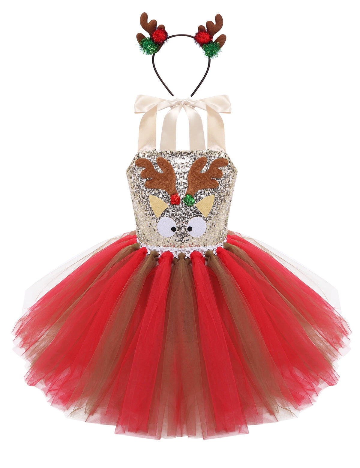 Aislor Kids Toddler Girls Sequins Christmas Santa Reindeer Tutu Dress ...