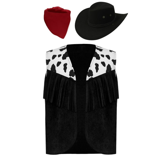 Aislor Kids Western Cowgirl Costumes Cow Print Vest with Cowboy Hat ...