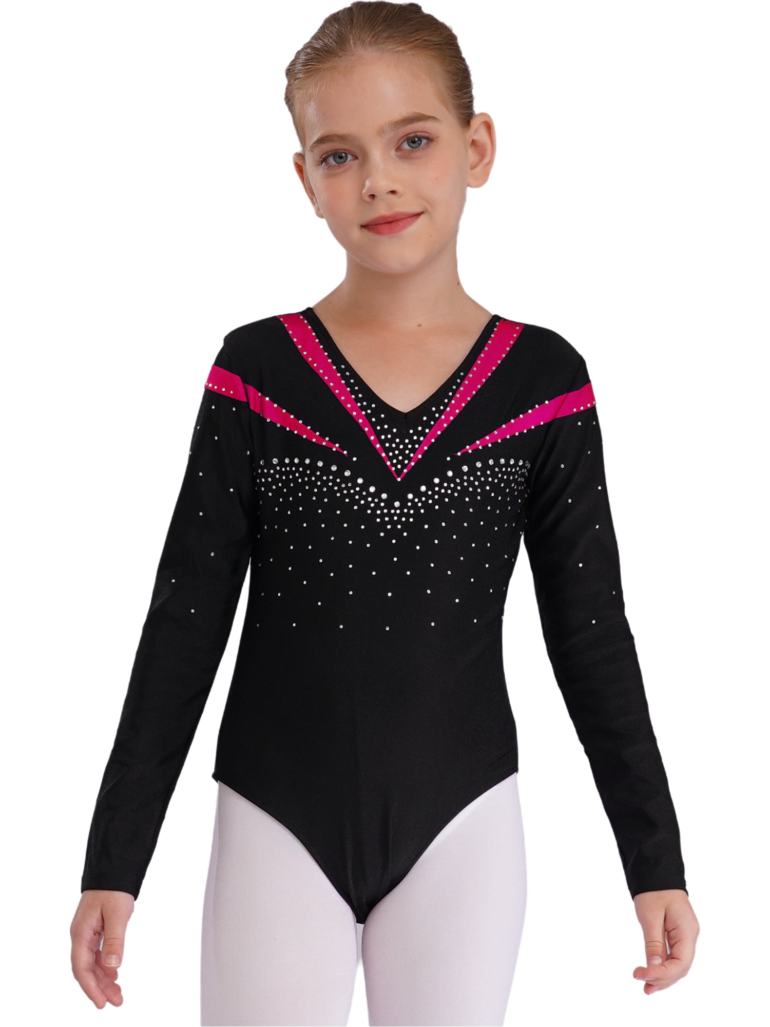 Aislor Leotards Gymnastics for Kids Girls Shiny Long Sleeve Unitard ...