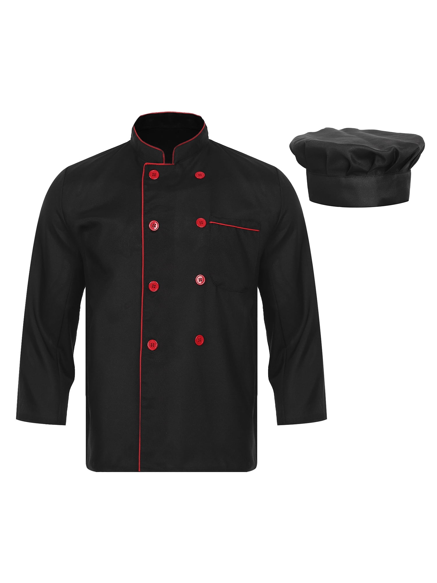 Aislor Men Classic Kitchen Coat with Hat Long Sleeve Double Button Chef ...