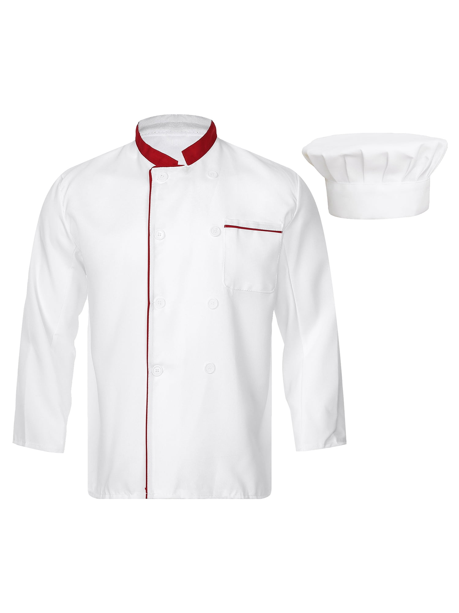 Aislor Men Classic Kitchen Coat with Hat Long Sleeve Double Button Chef ...