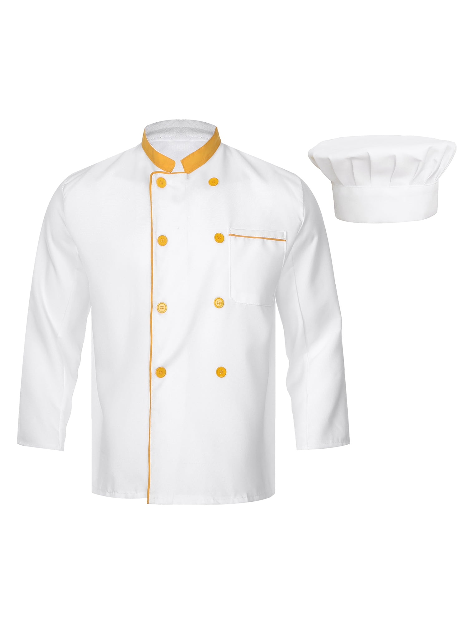 Aislor Men Classic Kitchen Coat with Hat Long Sleeve Double Button Chef ...