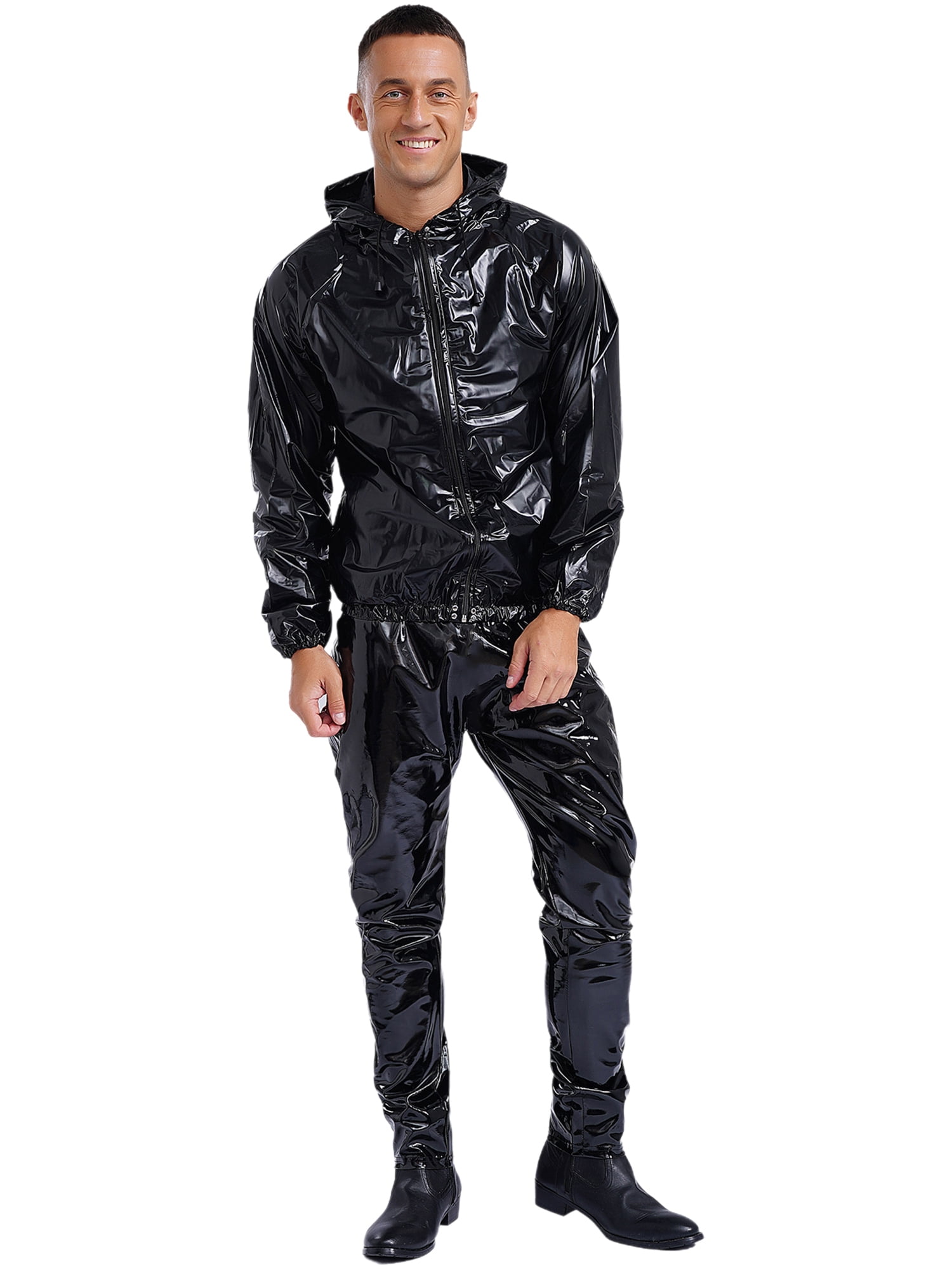 Aislor Men Heavy Duty Sauna Sweat Suit PVC Hooded Shirt and Trousers ...