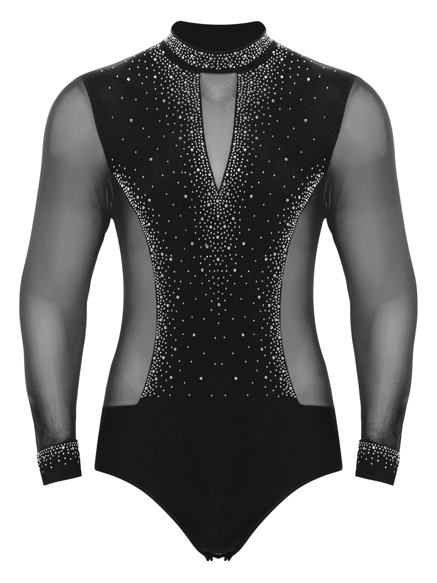 Aislor Men Mesh Latin Dance Leotard Long Sleeve Shiny Gymnastics ...