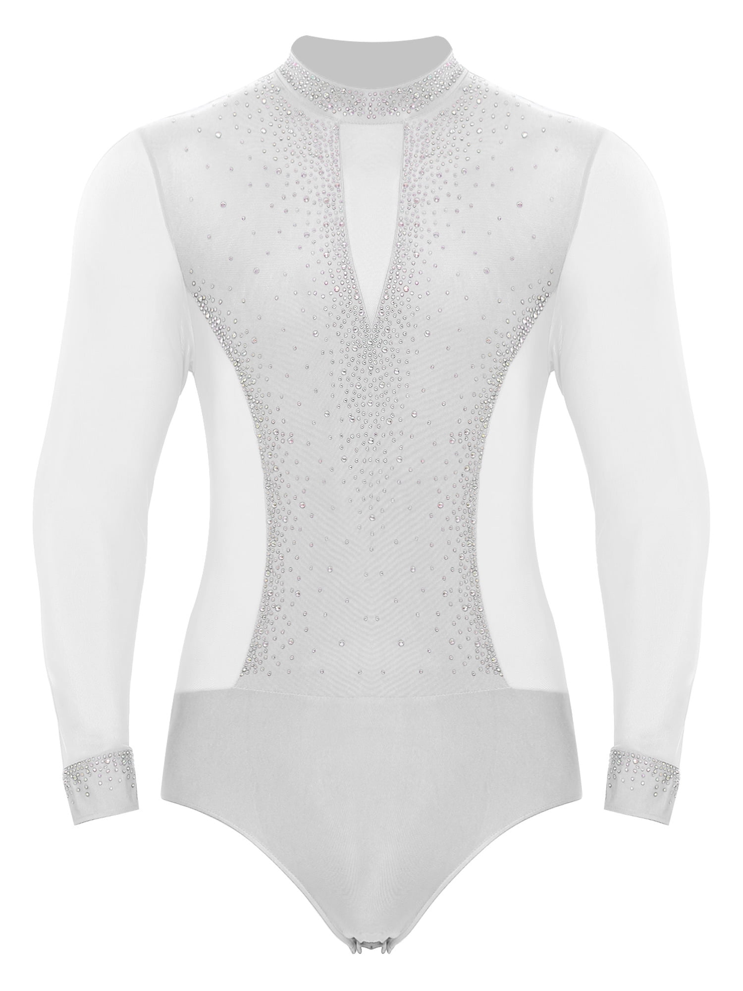 Aislor Men Mesh Latin Dance Leotard Long Sleeve Shiny Gymnastics ...
