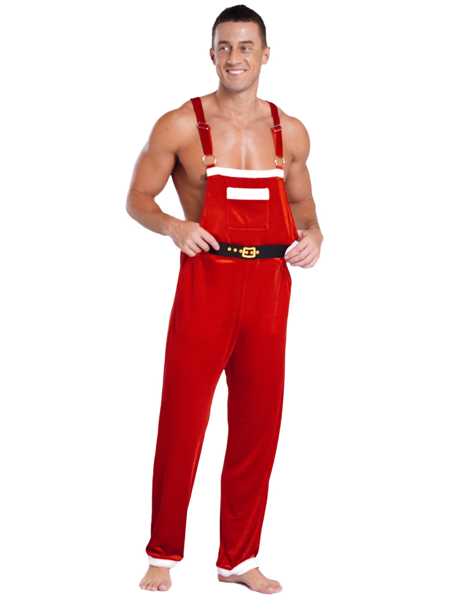 Aislor Men's Christmas Santa Claus Costume Flannel Jumpsuit Overalls ...