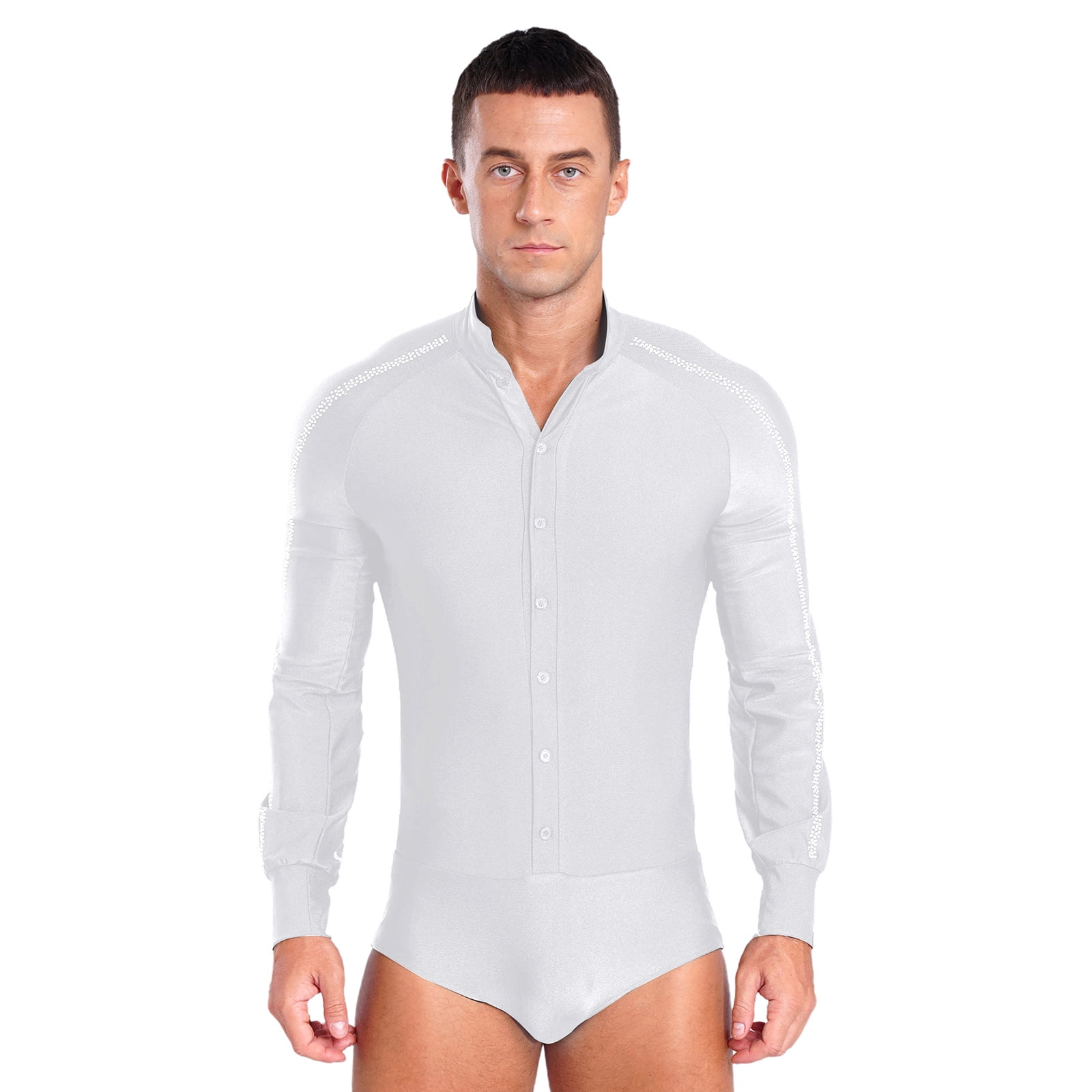 Aislor Men's Latin Costume Sparkly Rhinestones Ballroom Dance Shirt ...