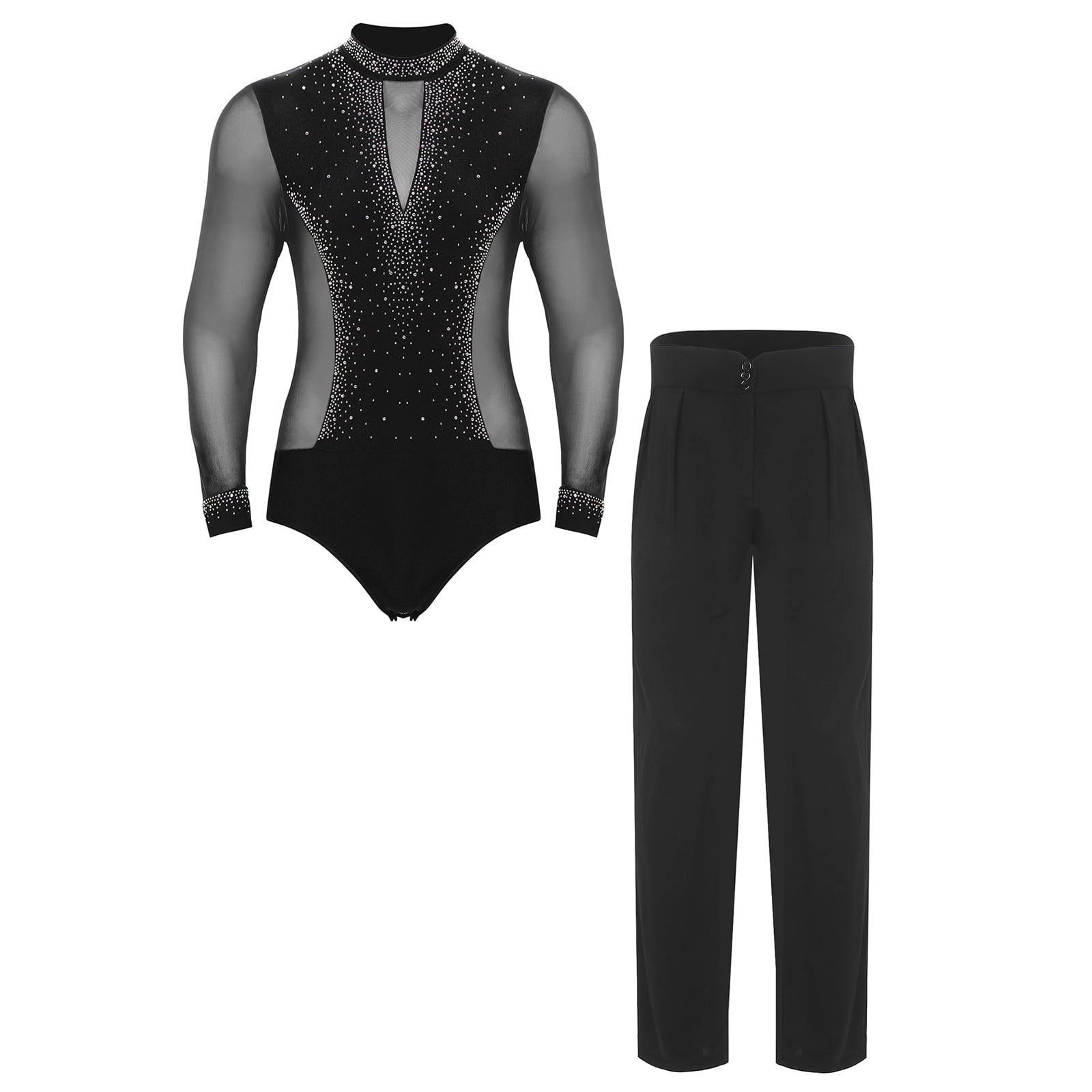 Aislor Men's Latin Salsa Dance Leotard Long Sleeve Glitter Ballet Dance ...