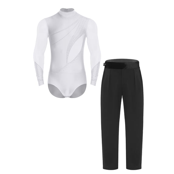 Aislor Men's Mesh Rhinestones Latin Ballroom Dance Leotard Set Unitard ...