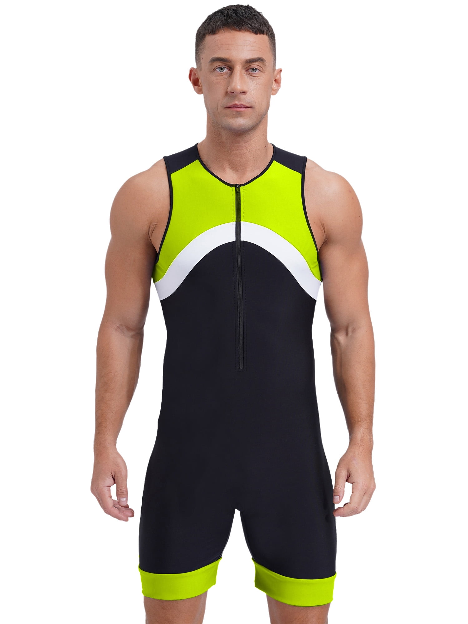 Aislor Men's One Piece Sleeveless Surfing Swimsuit Front Zip Shorty ...