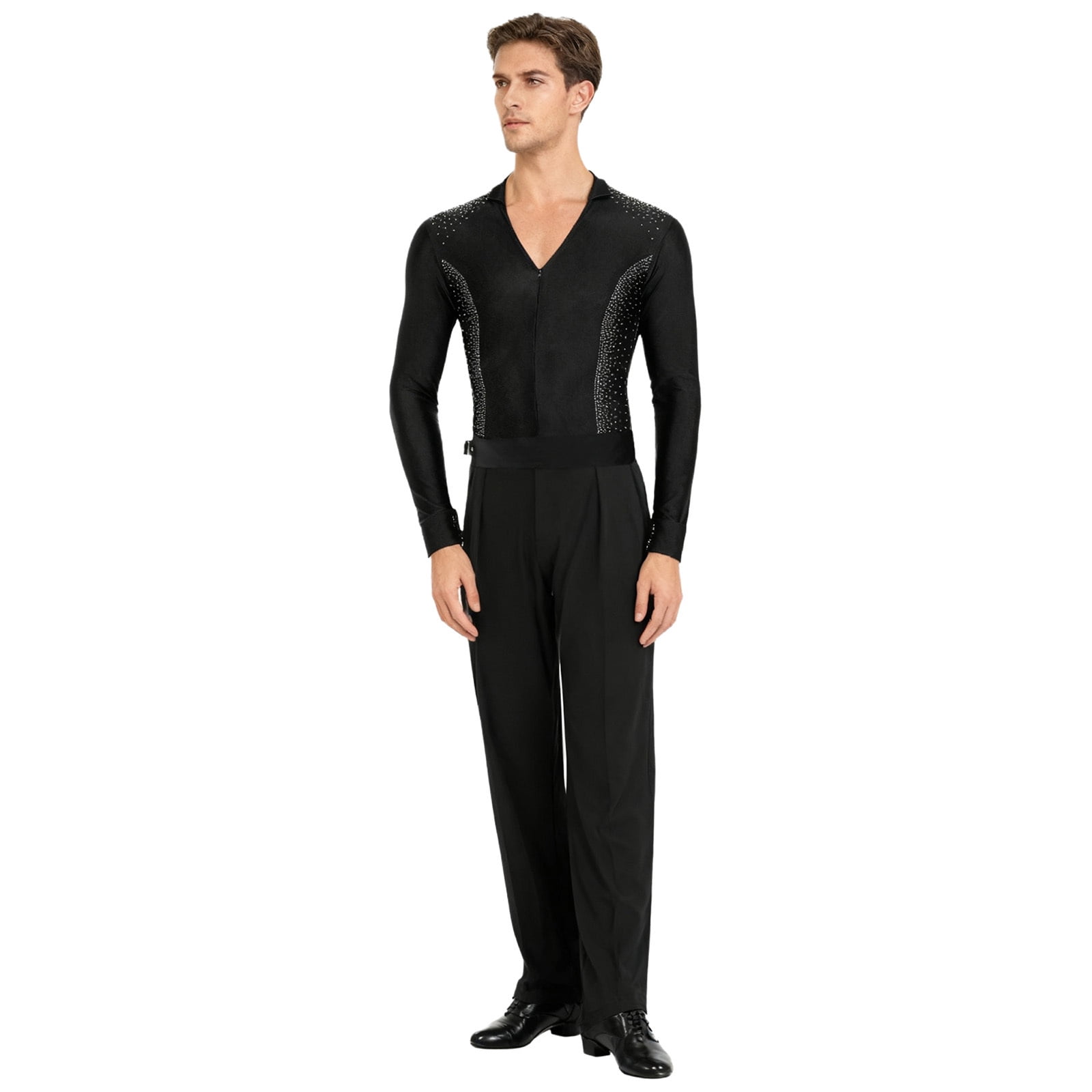Aislor Men's Samba Latin Ballroom Dance Outfits V Neck Long Sleeve ...