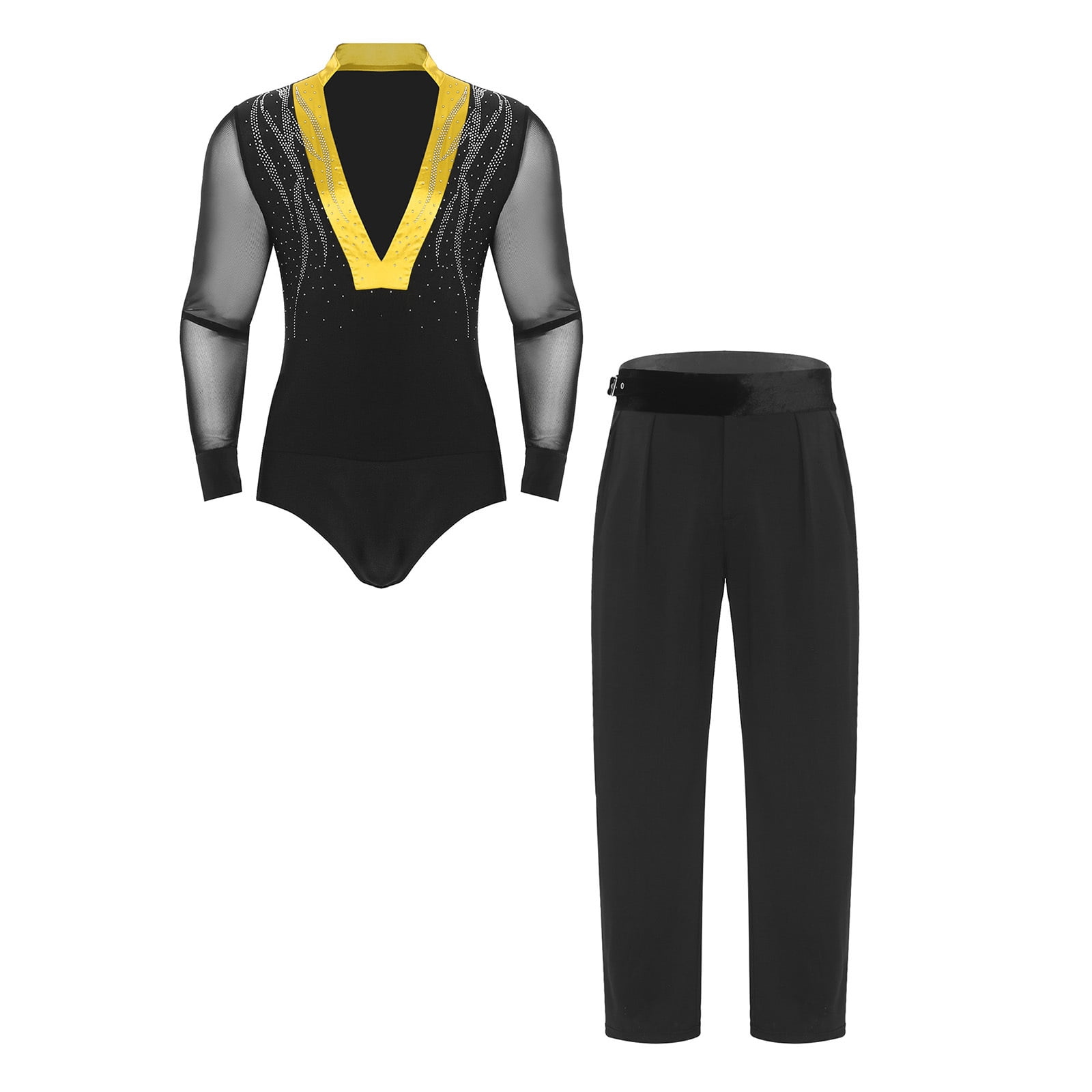 Aislor Mens Ballroom Dance Latin Salsa Tango Outfit Rhinestone Mesh ...