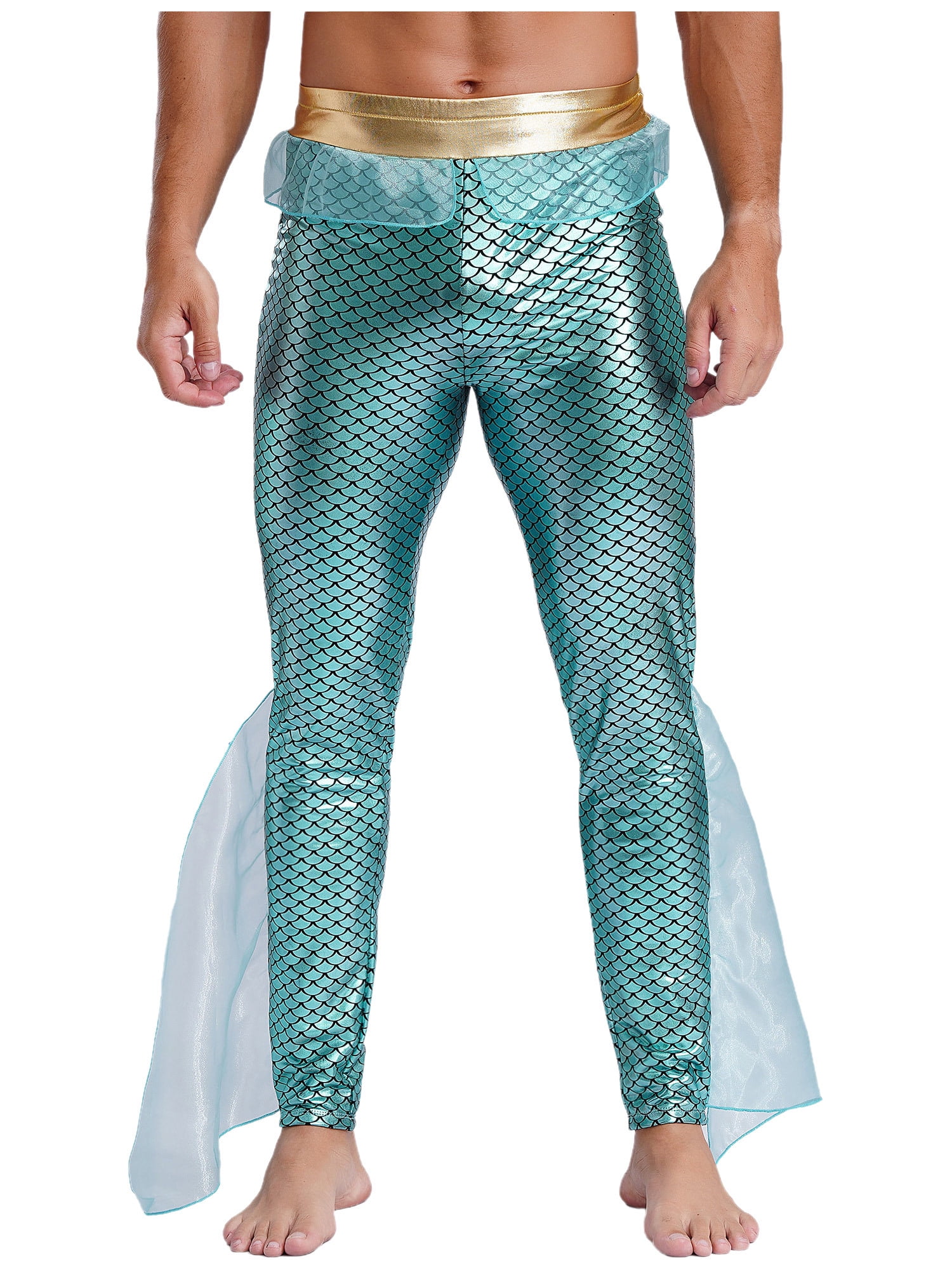 Aislor Mens Mermaid Pants Metallic Shiny Fishscale Print Leggings King ...