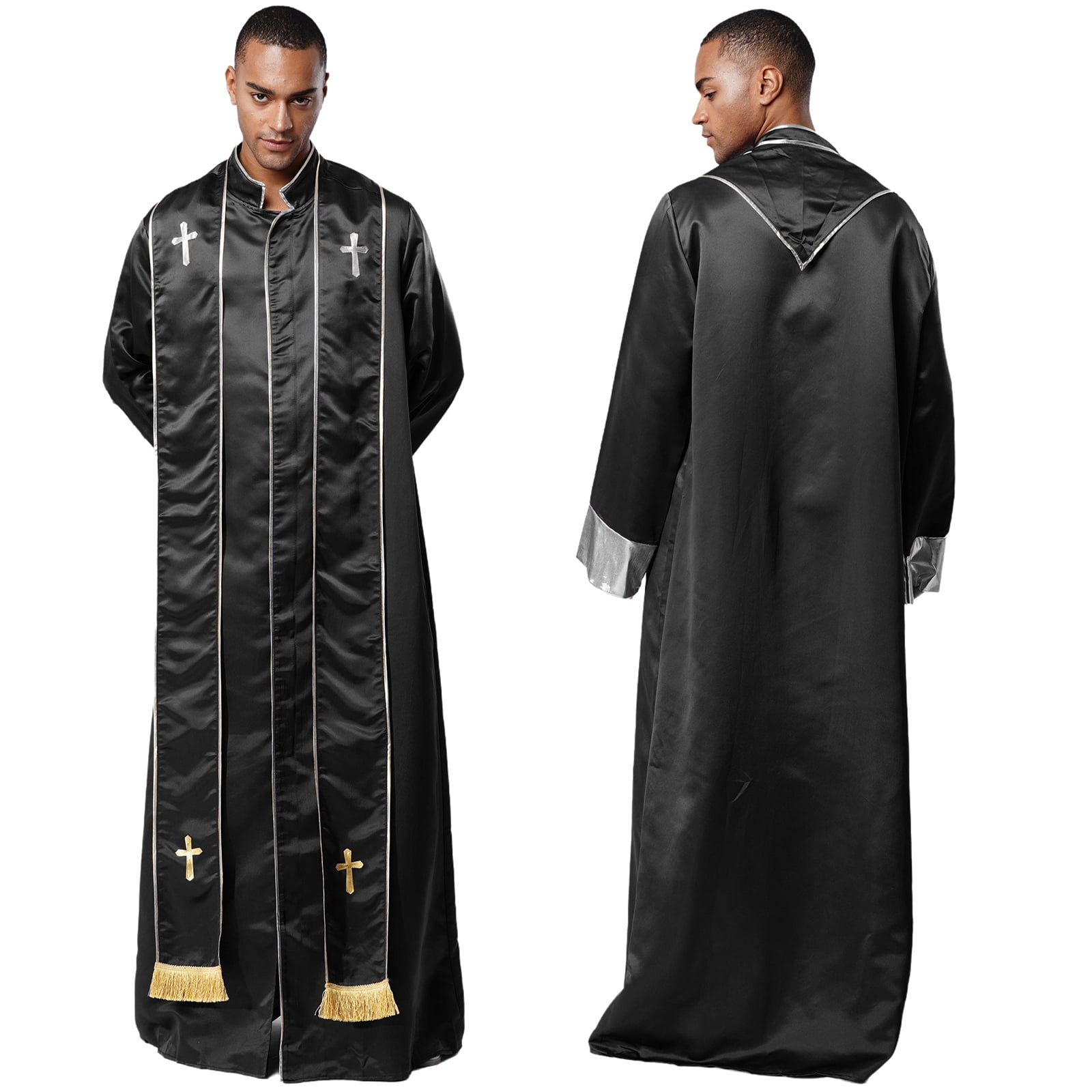 Aislor Mens Priest Long Sleeve Stand Collar Gold Cross Cassock for ...