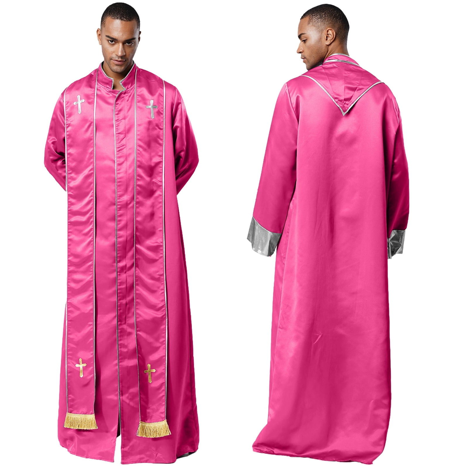 Aislor Mens Priest Long Sleeve Stand Collar Gold Cross Cassock for ...
