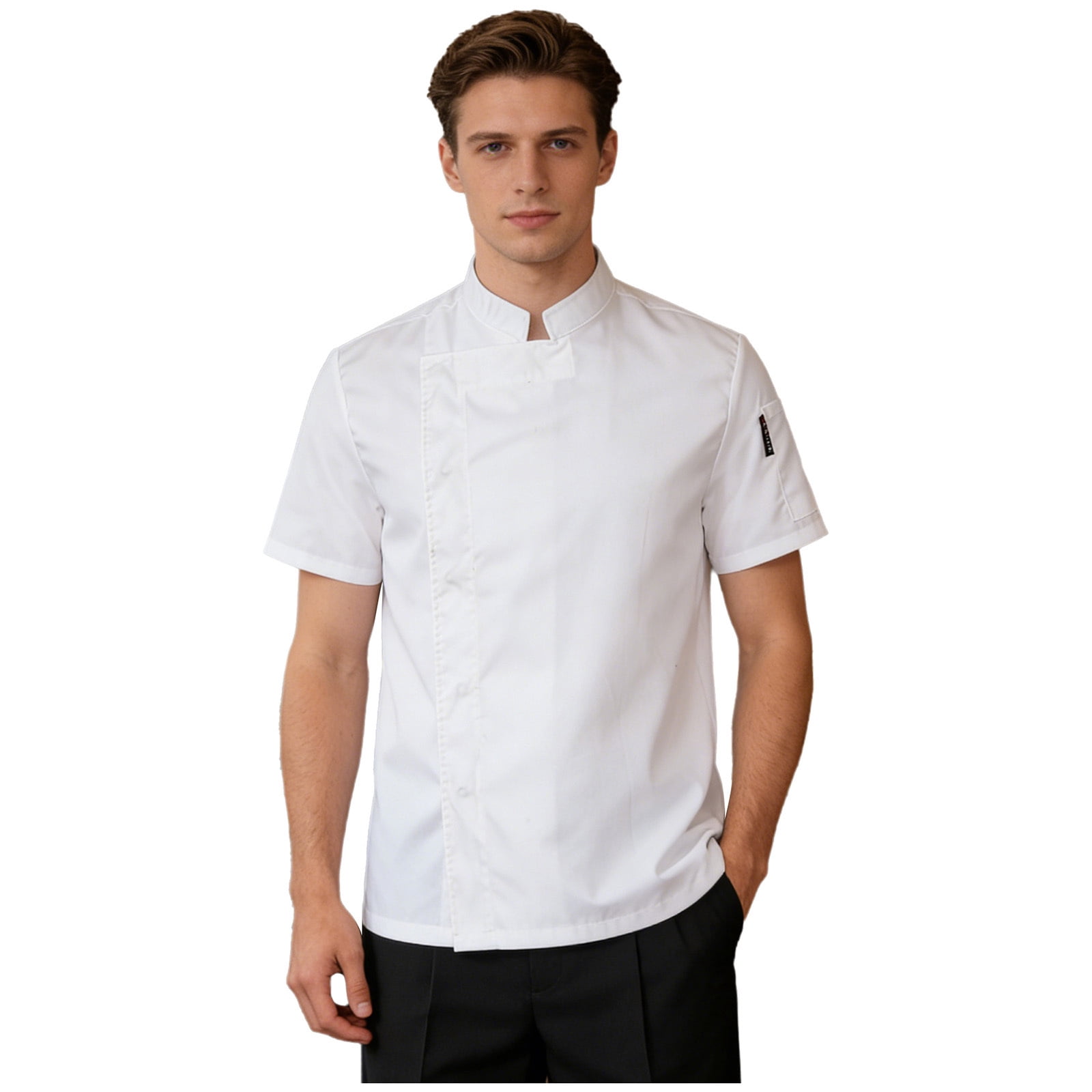 Aislor Mens Short Sleeve Chef Coat Solid Color Kitchen Cook Uniform ...