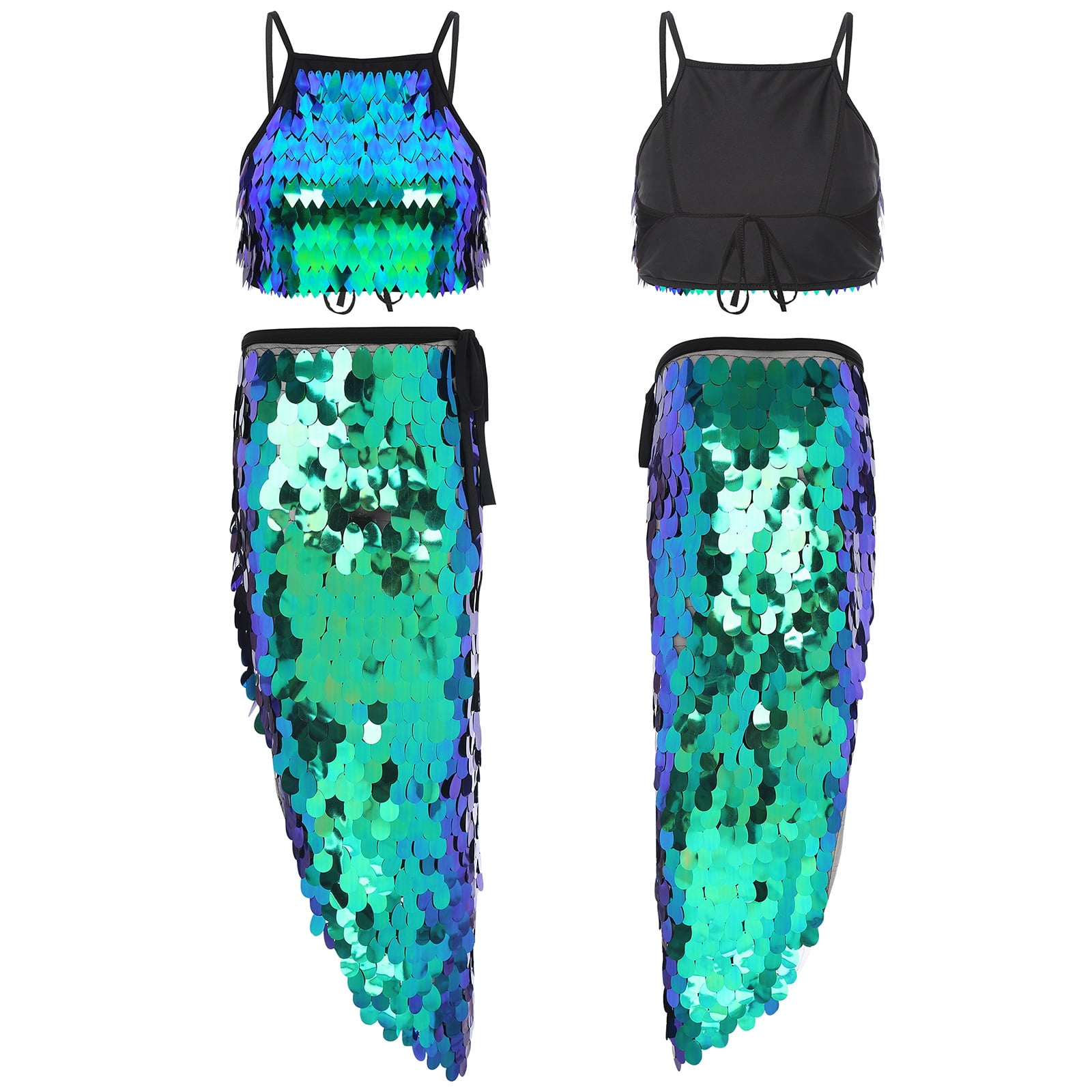 Aislor Women Belly Dance Outfits Sequin Halter Boho Tribal Bra Top with ...