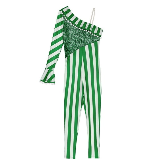 Aislor Women Christmas Candy Cane Sequins Jumpsuit Dance Unitard Xmas ...