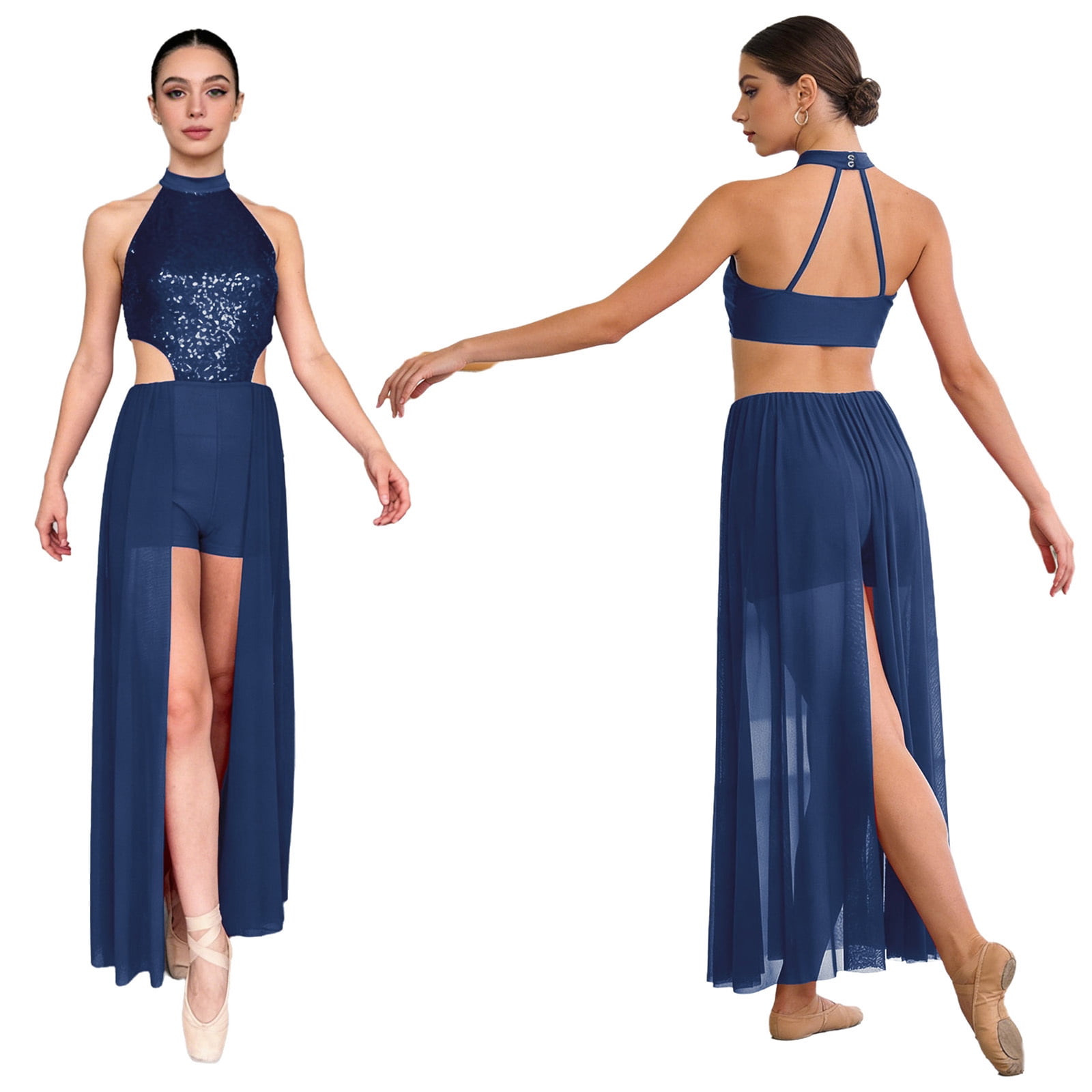 Aislor Women Lyrical Dance Sequin Sleeveless Mesh Tulle Flowy Maxi Long ...