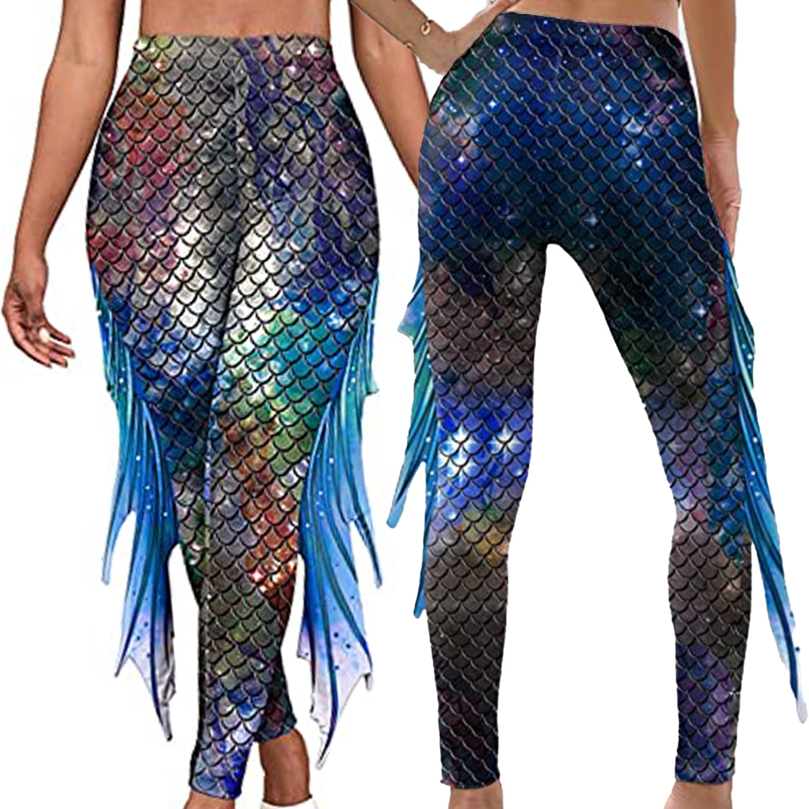 Aislor Women Mermaid Leggings 3D Printed Fish Scale Pants with Fins ...