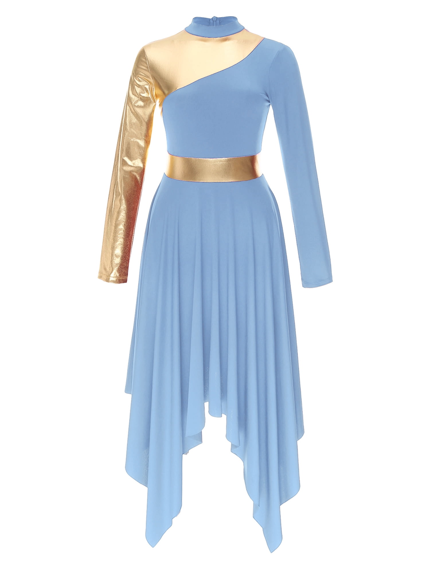 Aislor Women Metallic Color Block Liturgical Praise Dance Dress Church Worship Costume Lyrical ...