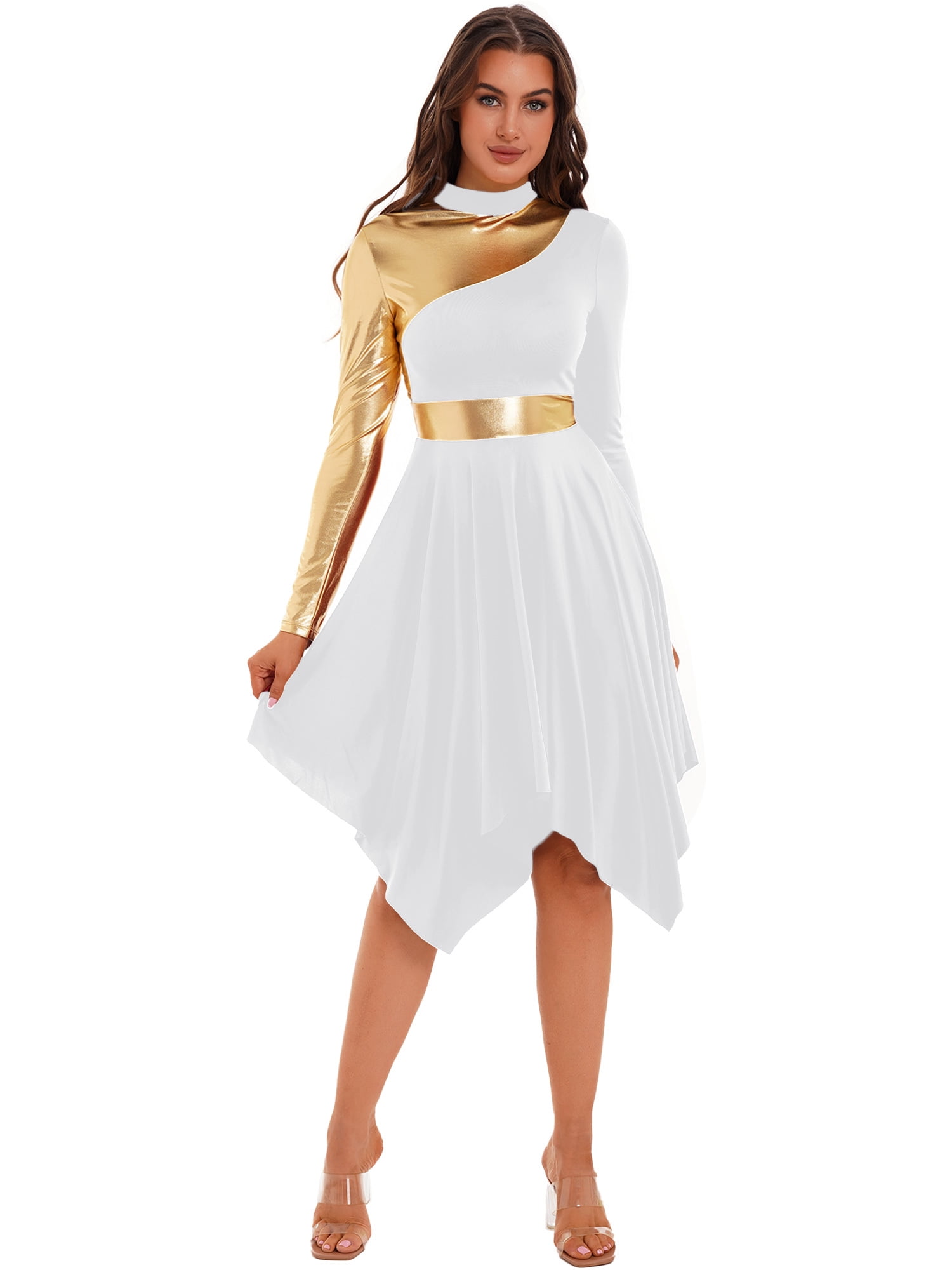Aislor Women Metallic Color Block Liturgical Praise Dance Dress Church Worship Costume Lyrical ...
