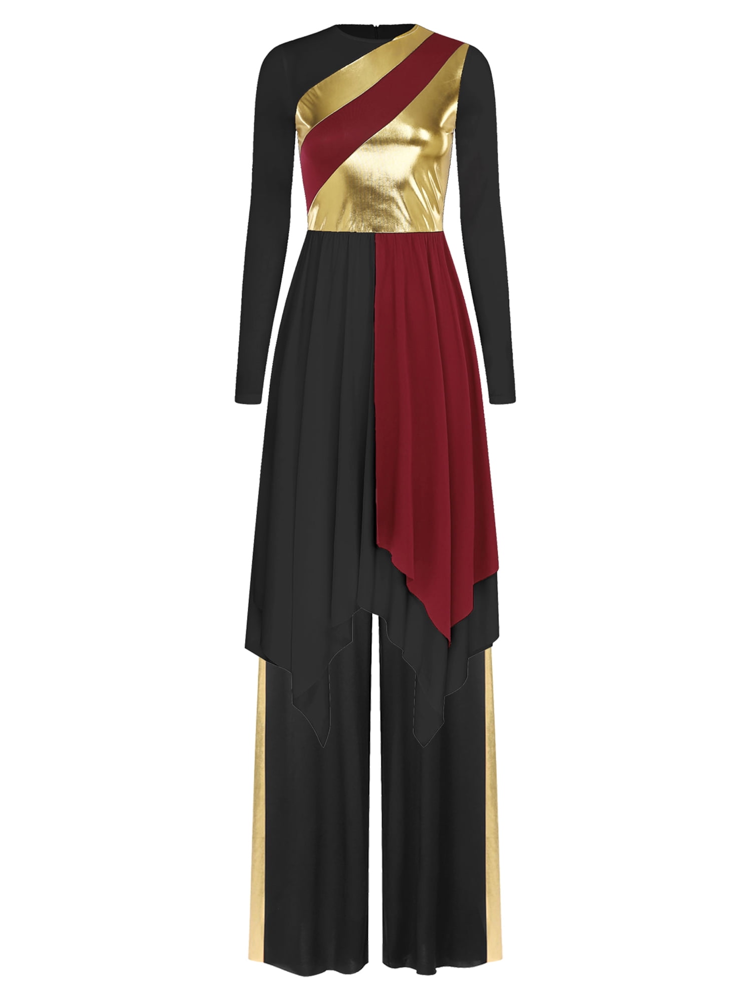 Aislor Women Metallic Gold Color Block Praise Dance Outfit Worship ...