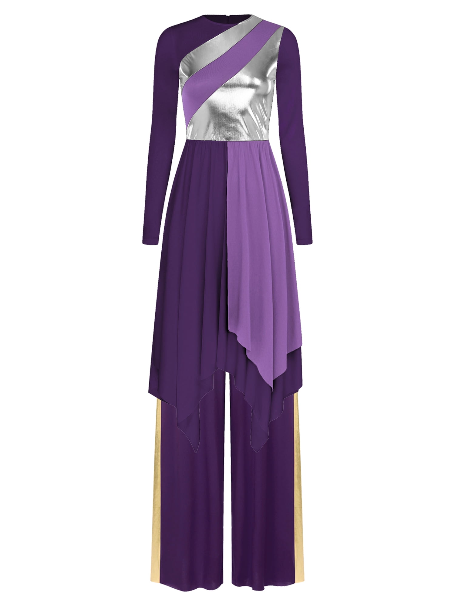 Aislor Women Metallic Gold Color Block Praise Dance Outfit Worship ...